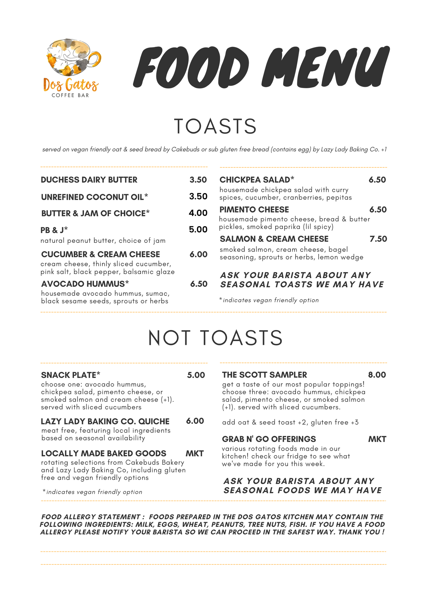 MENU — Dos Gatos Coffee Bar