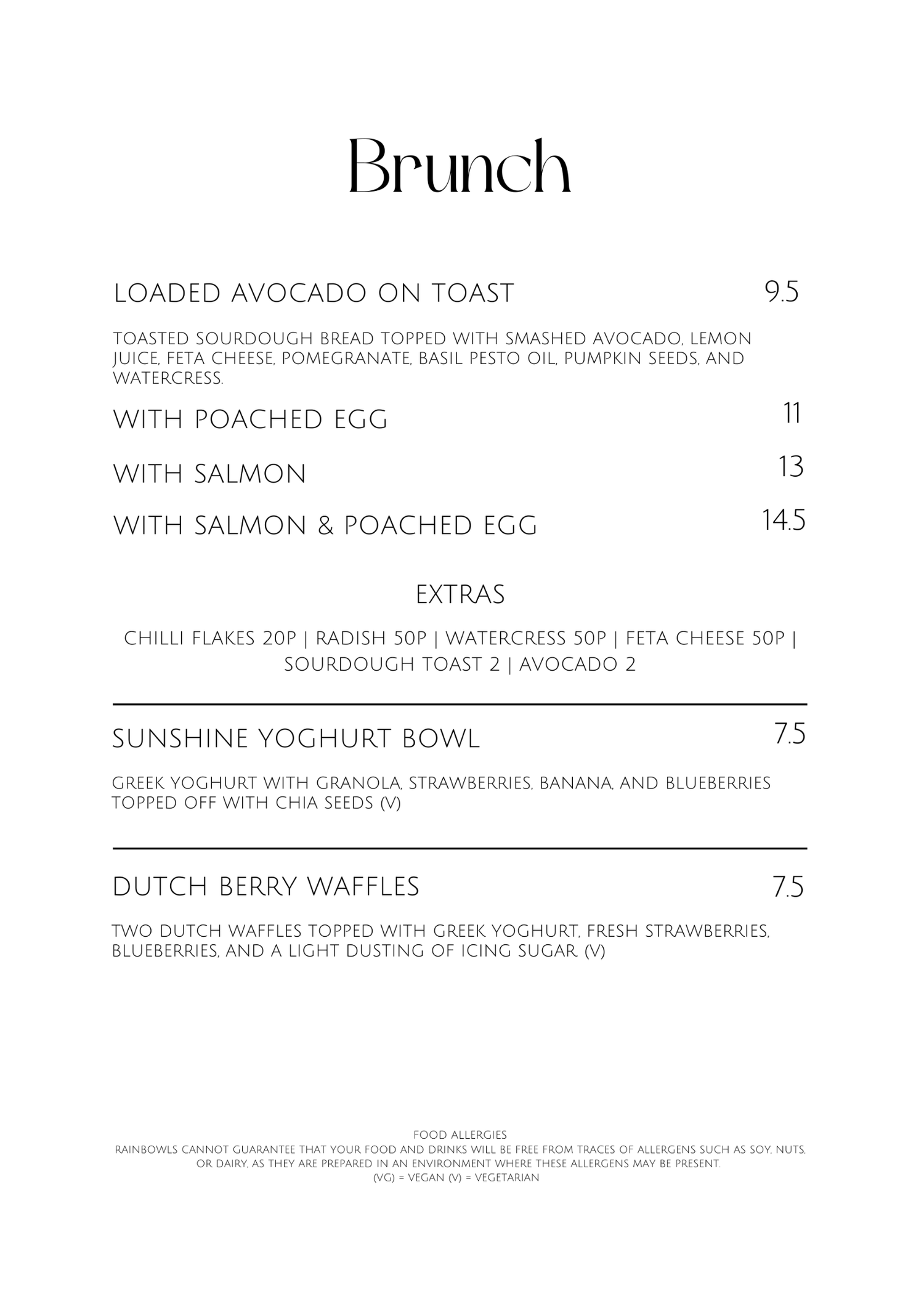 Rainbowls Cafe Menu — Rainbowls Cafe