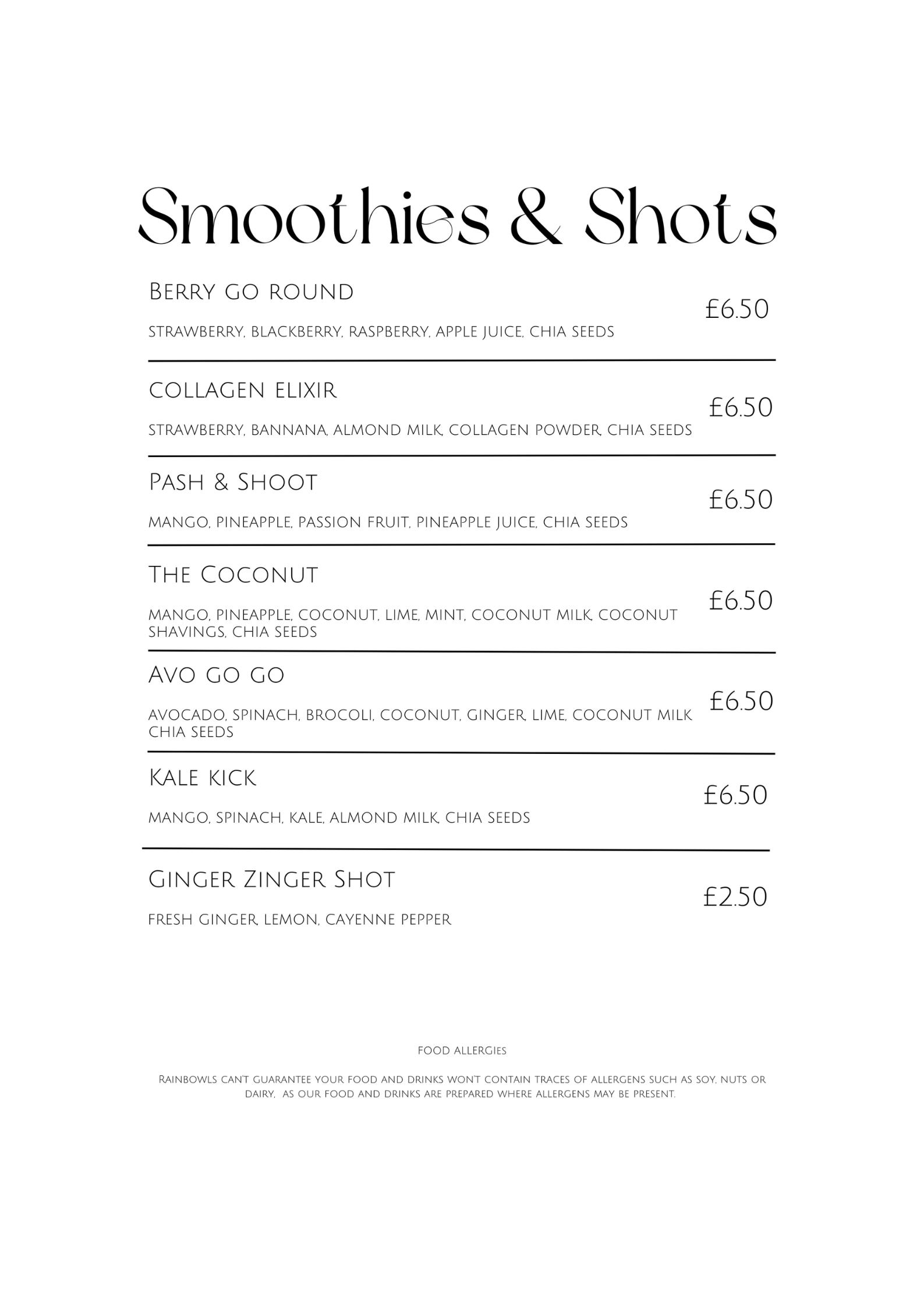 Menu — Rainbowls Cafe