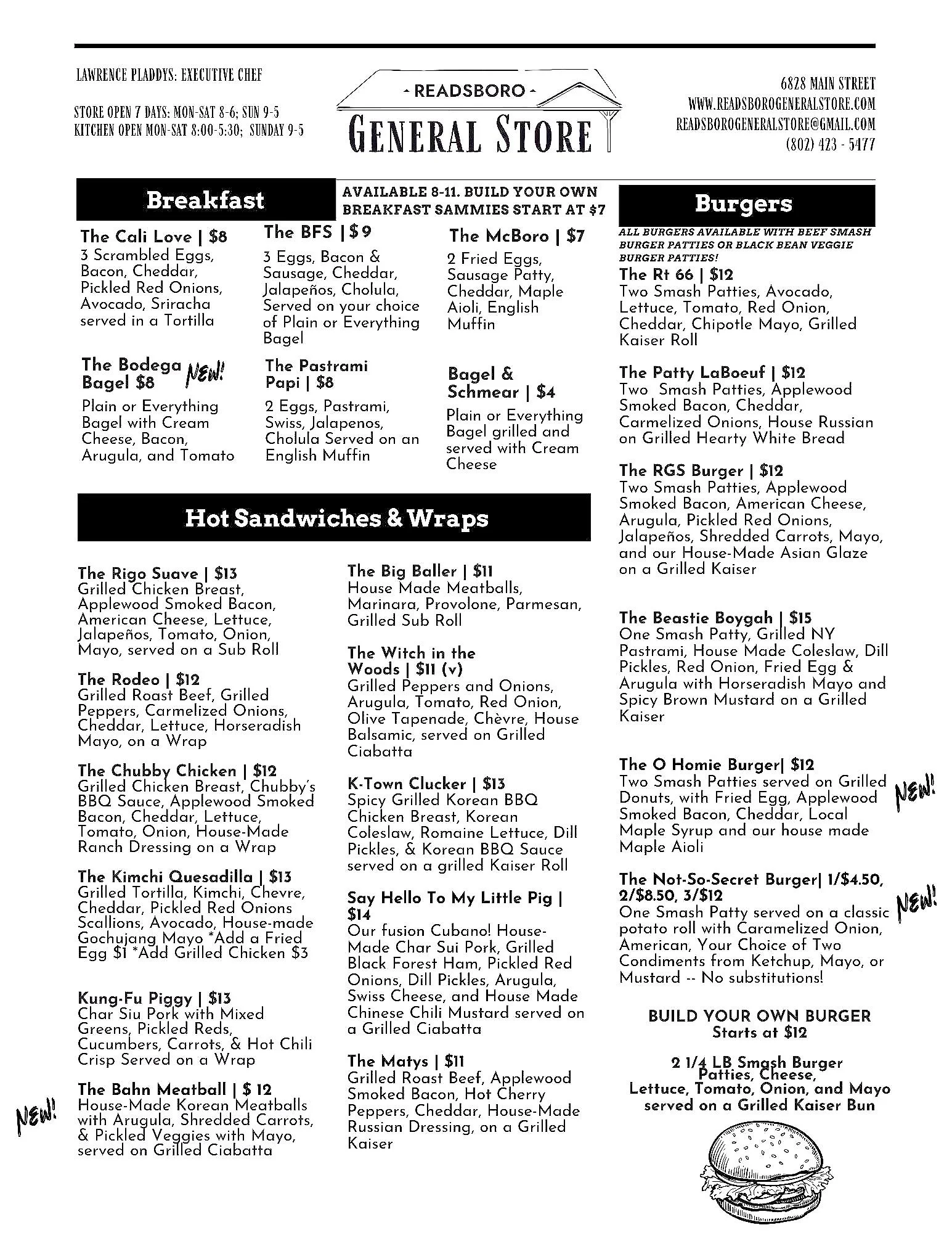 Menu — Readsboro General Store