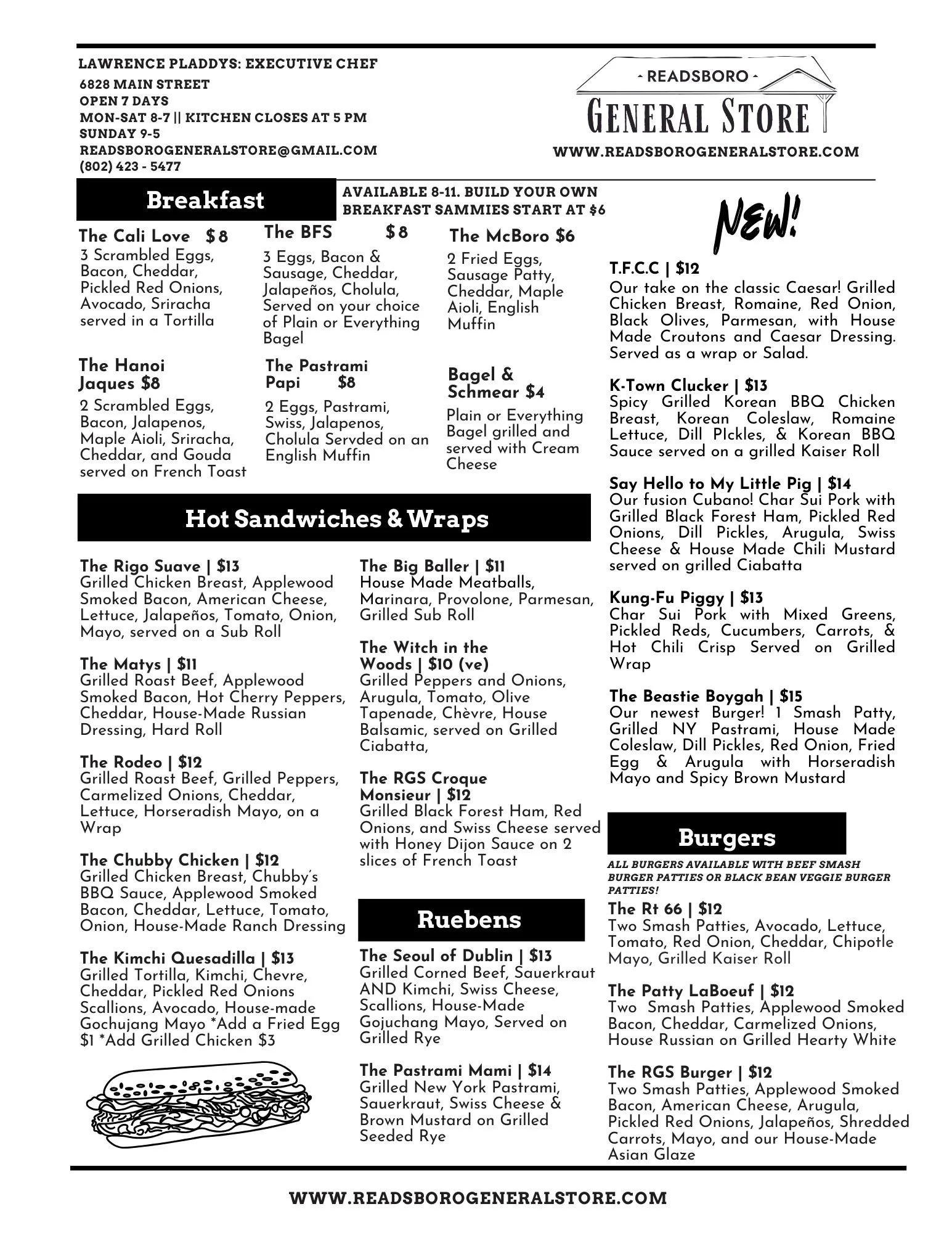 Menu — Readsboro General Store