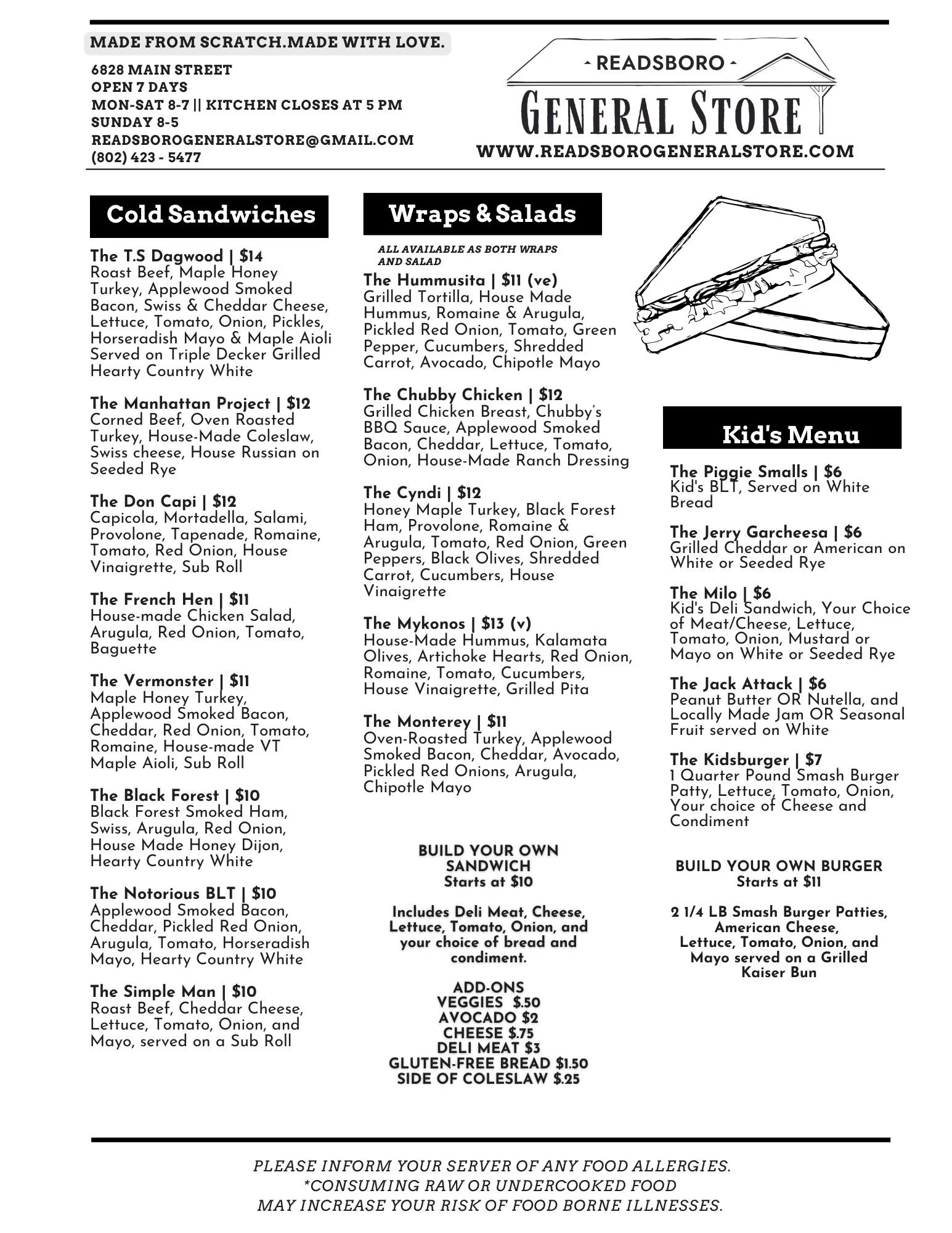 Menu — Readsboro General Store