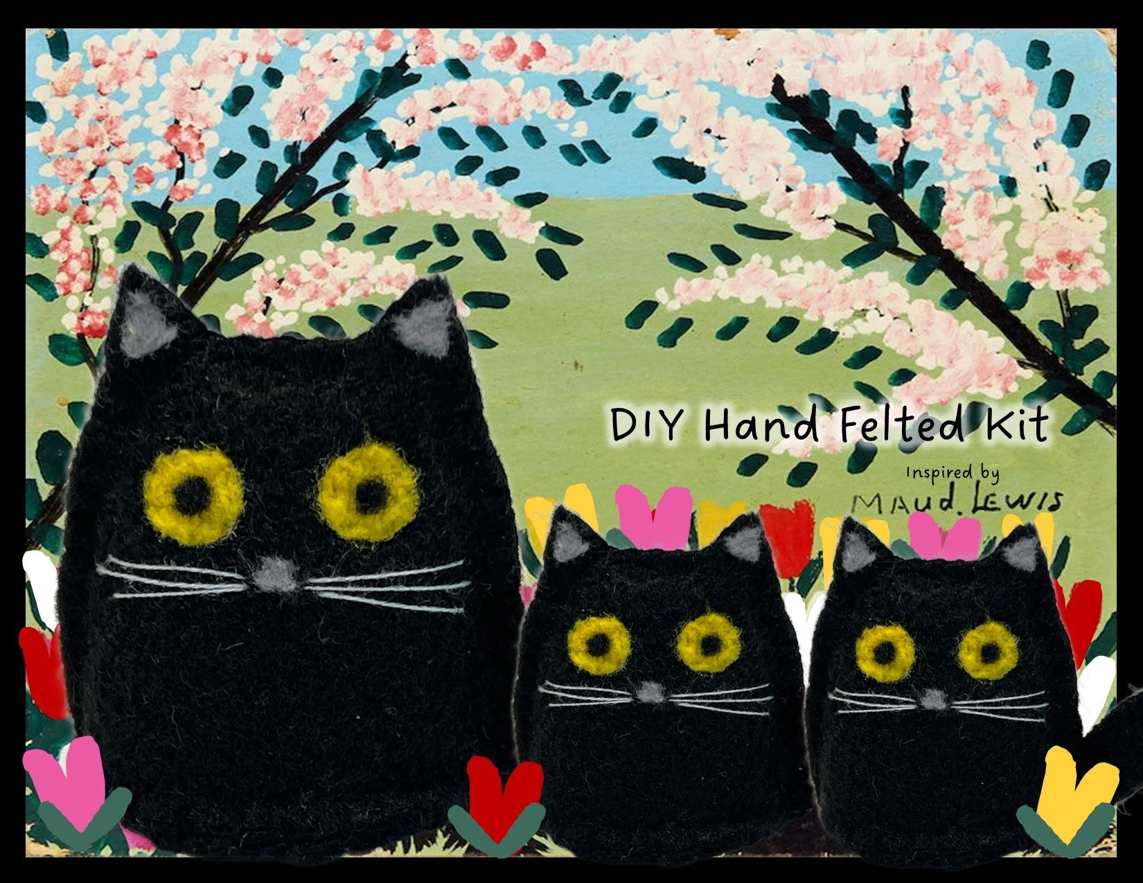 DIY Felt Maud Lewis inspired Three Black Cats Sewing and felting Kit ...