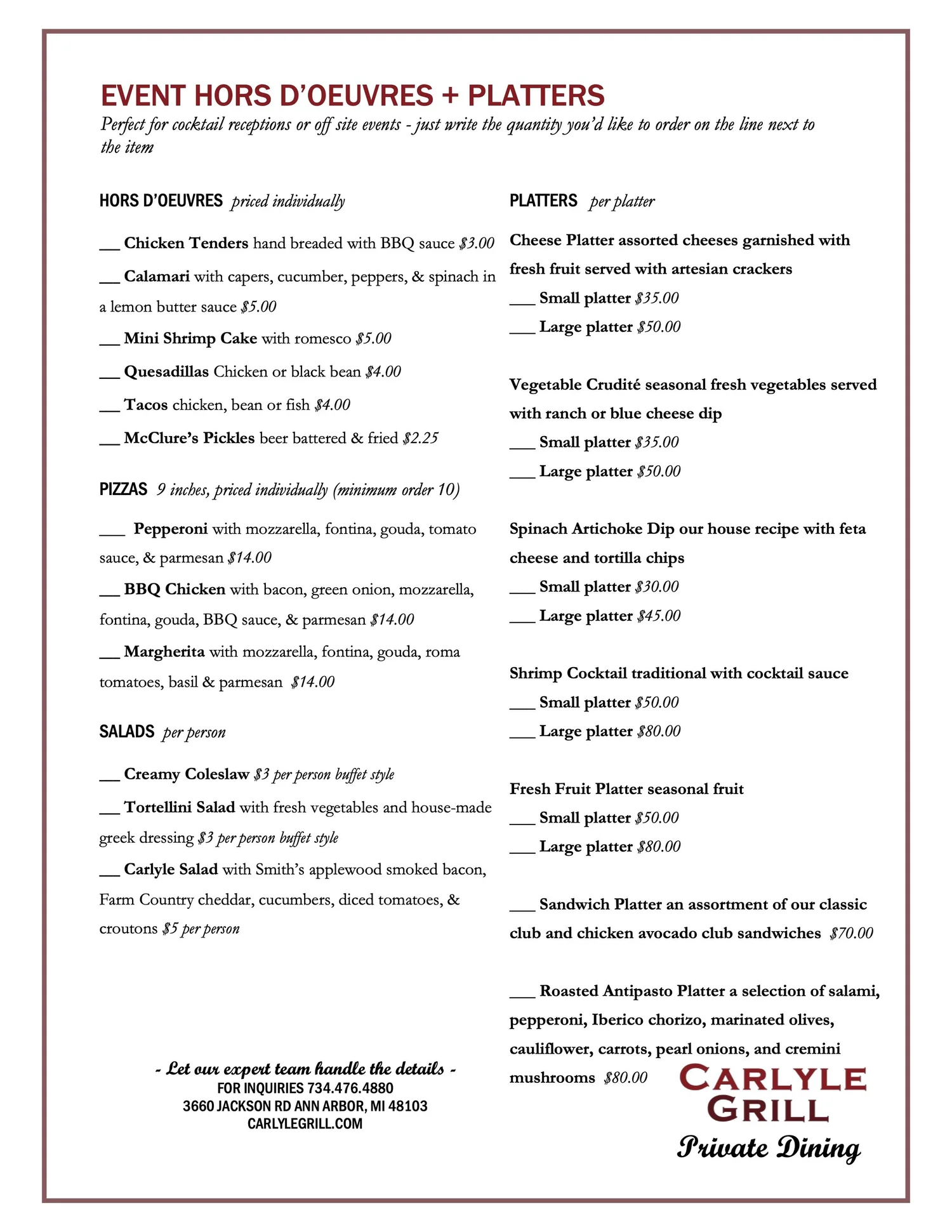 Private Dining Menus — Carlyle Grill