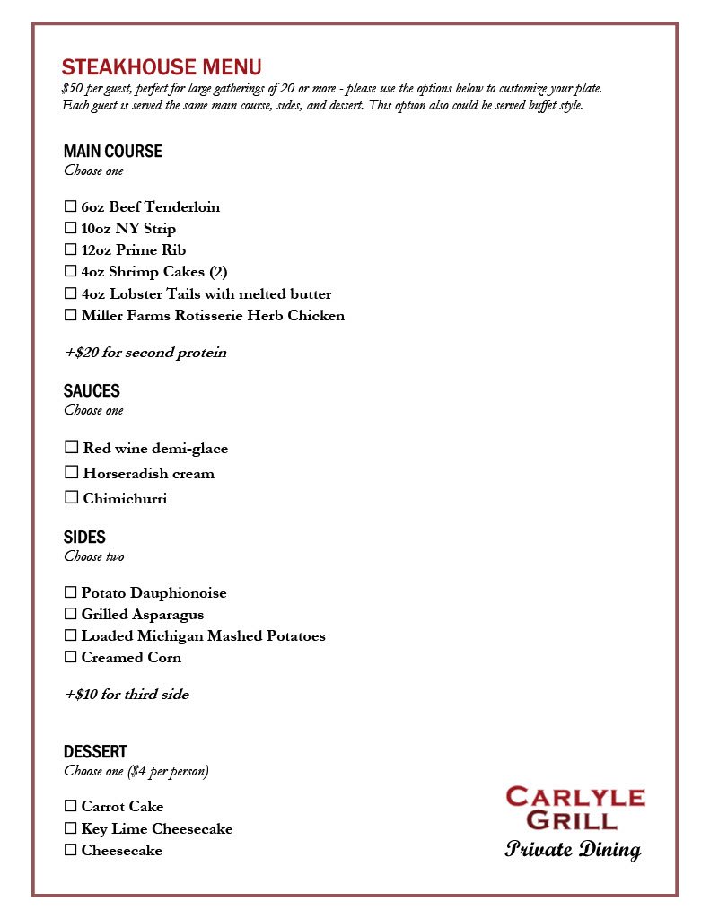 Private Dining Menus — Carlyle Grill