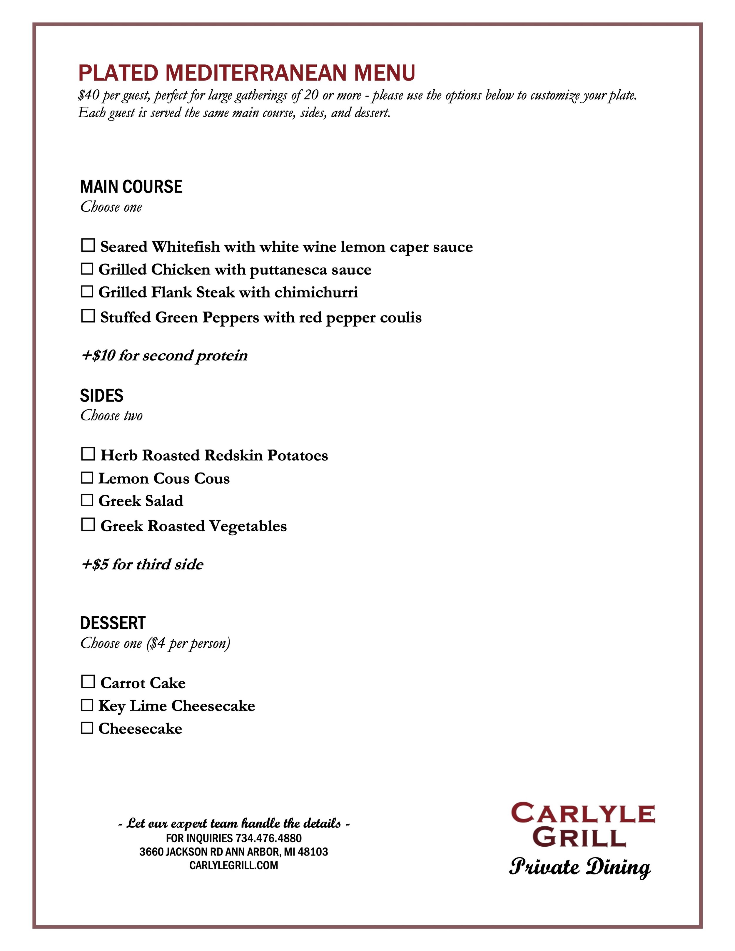 Private Dining Menus — Carlyle Grill