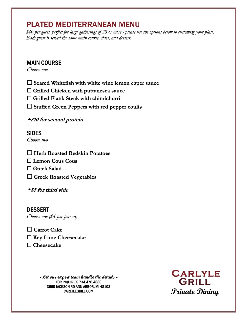 Private Dining Menus — Carlyle Grill