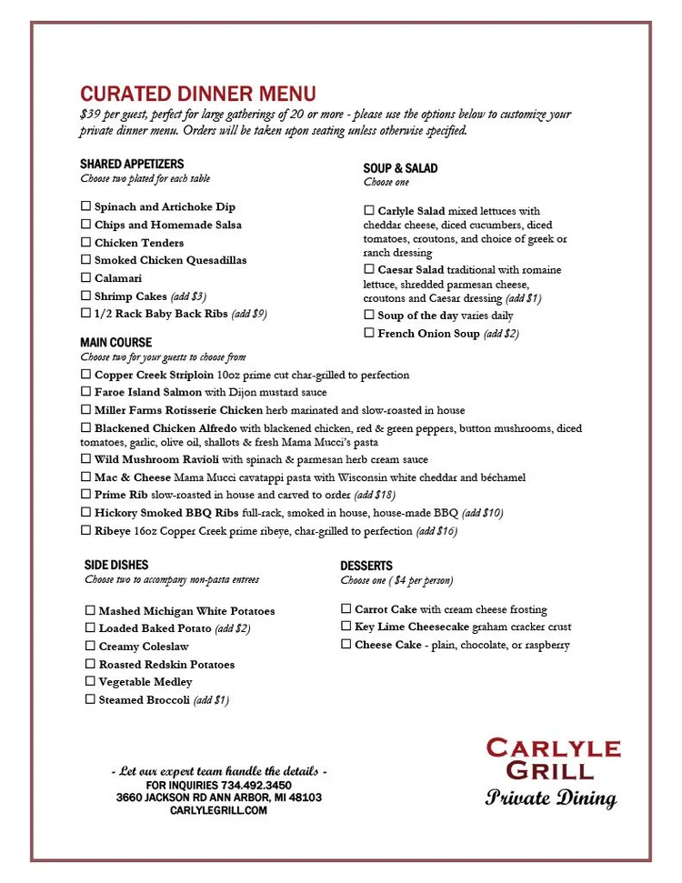 Private Dining Menus — Carlyle Grill