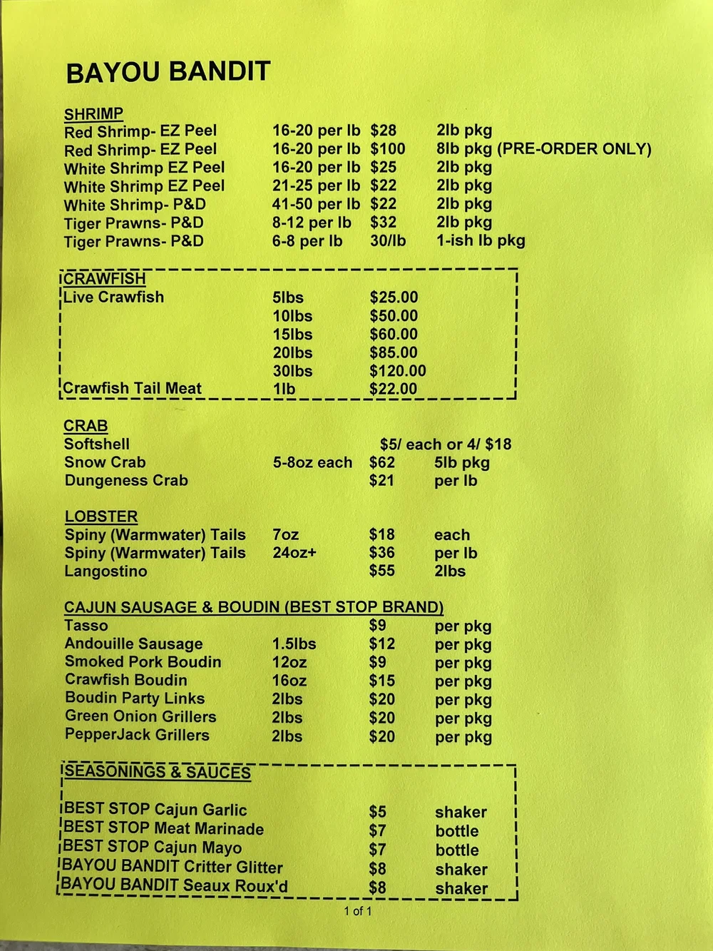 MENU & SALES — The Bayou Bandit