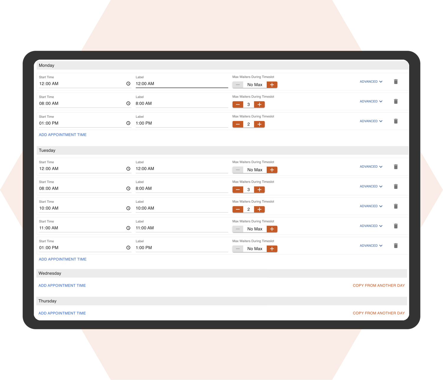 AutoOps: Online Scheduling for Auto Shops - Schedule Settings