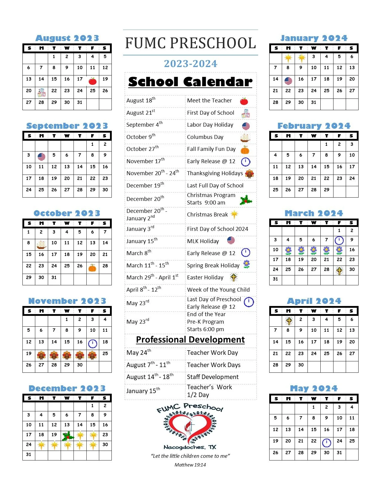 Calendar — First United Methodist Church Preschool