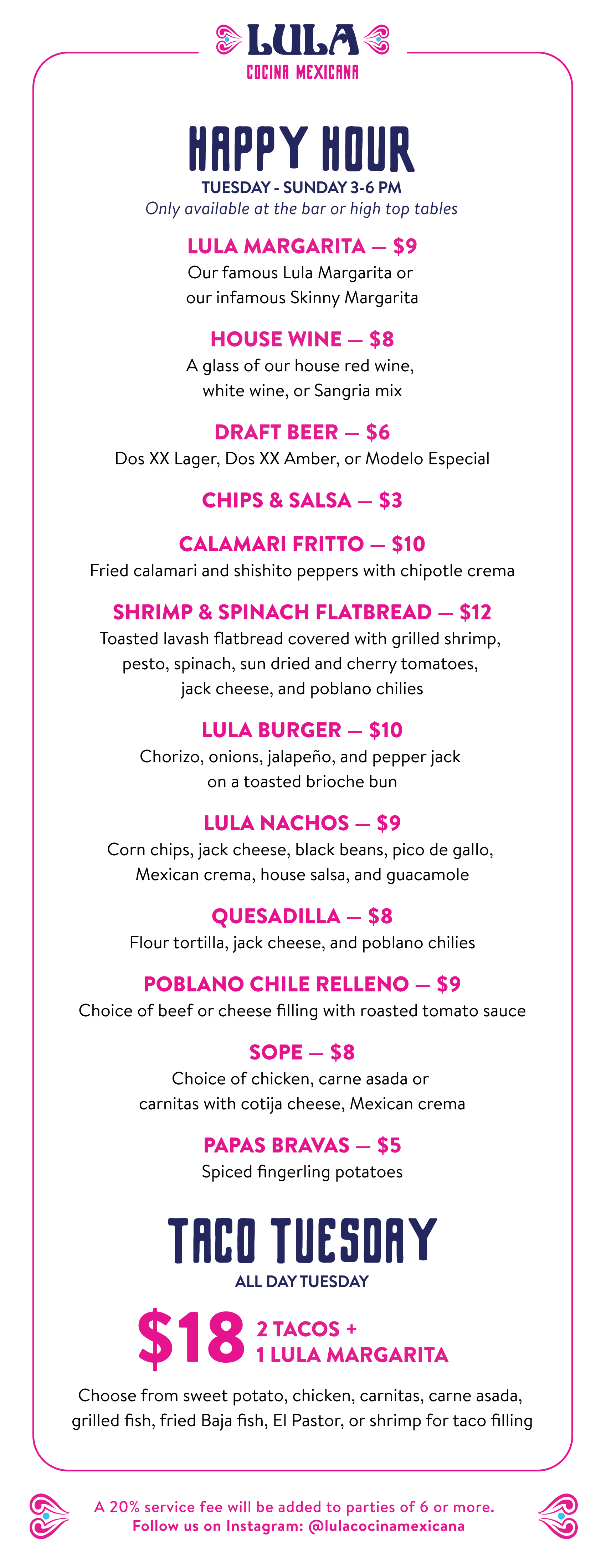 All Day Menu — Lula Cocina Mexicana