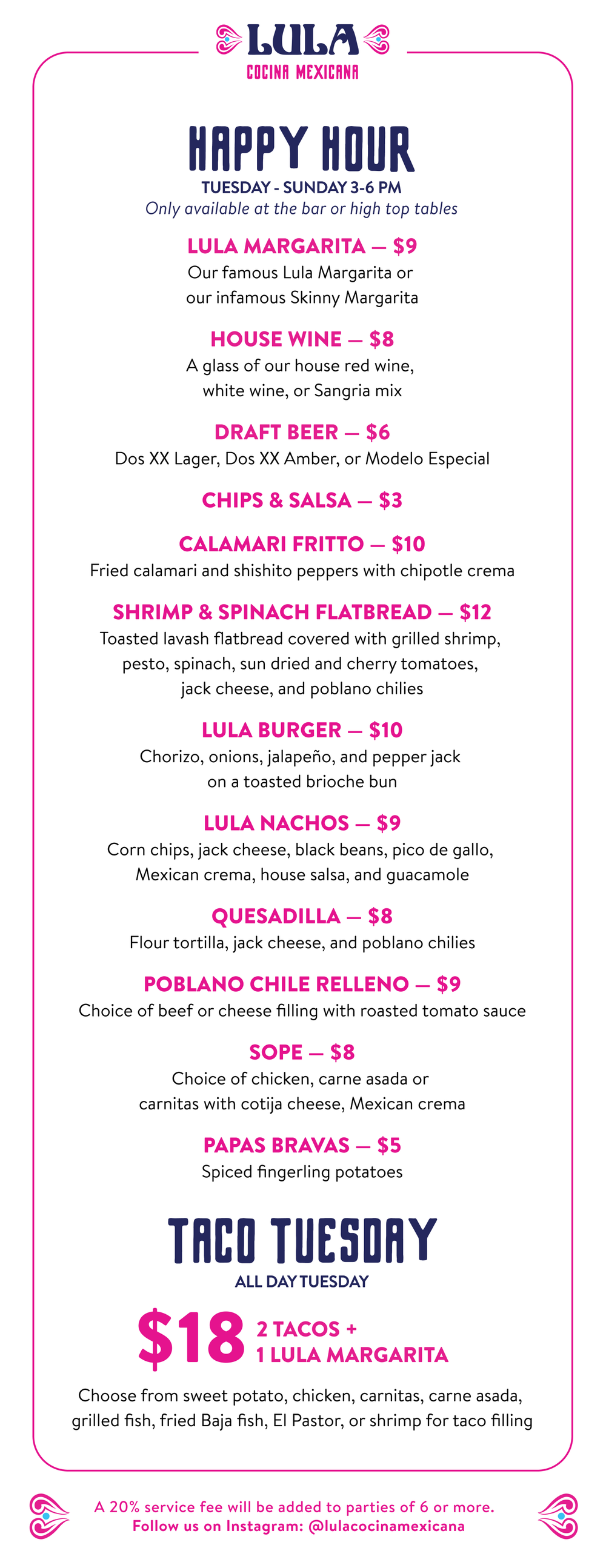 All Day Menu — Lula Cocina Mexicana