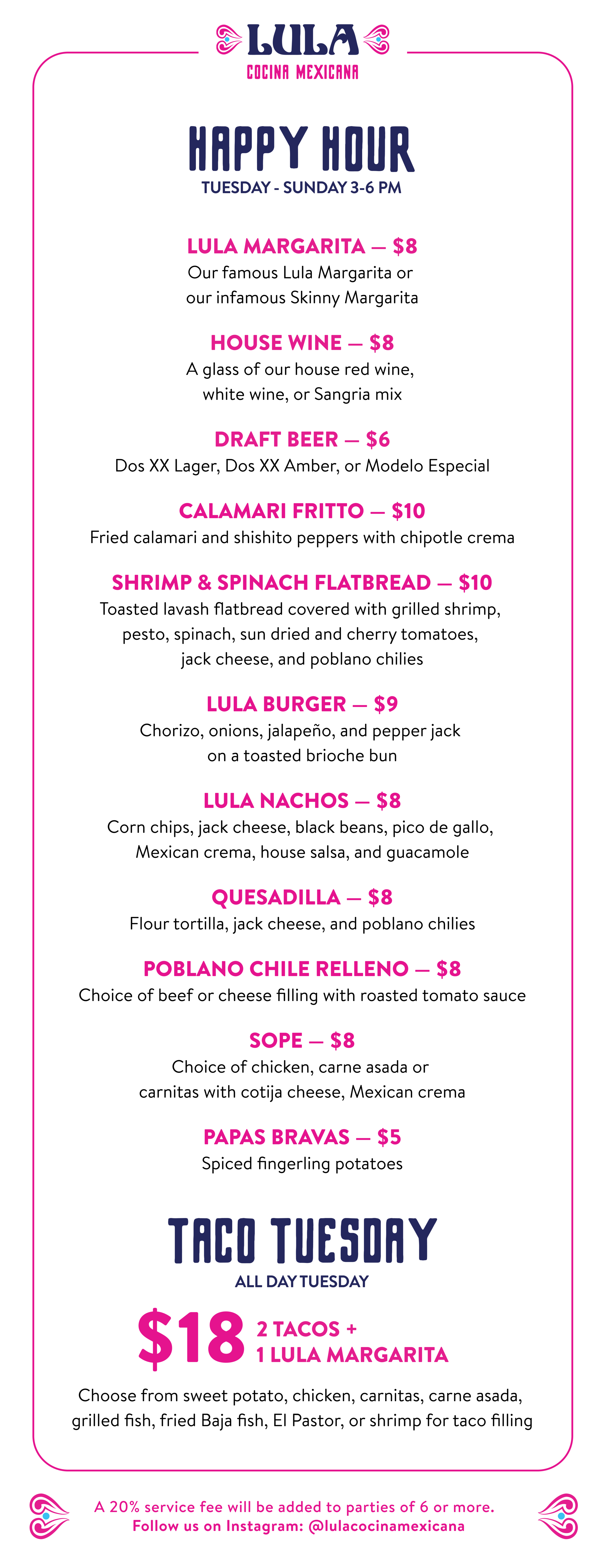 All Day Menu — Lula Cocina Mexicana