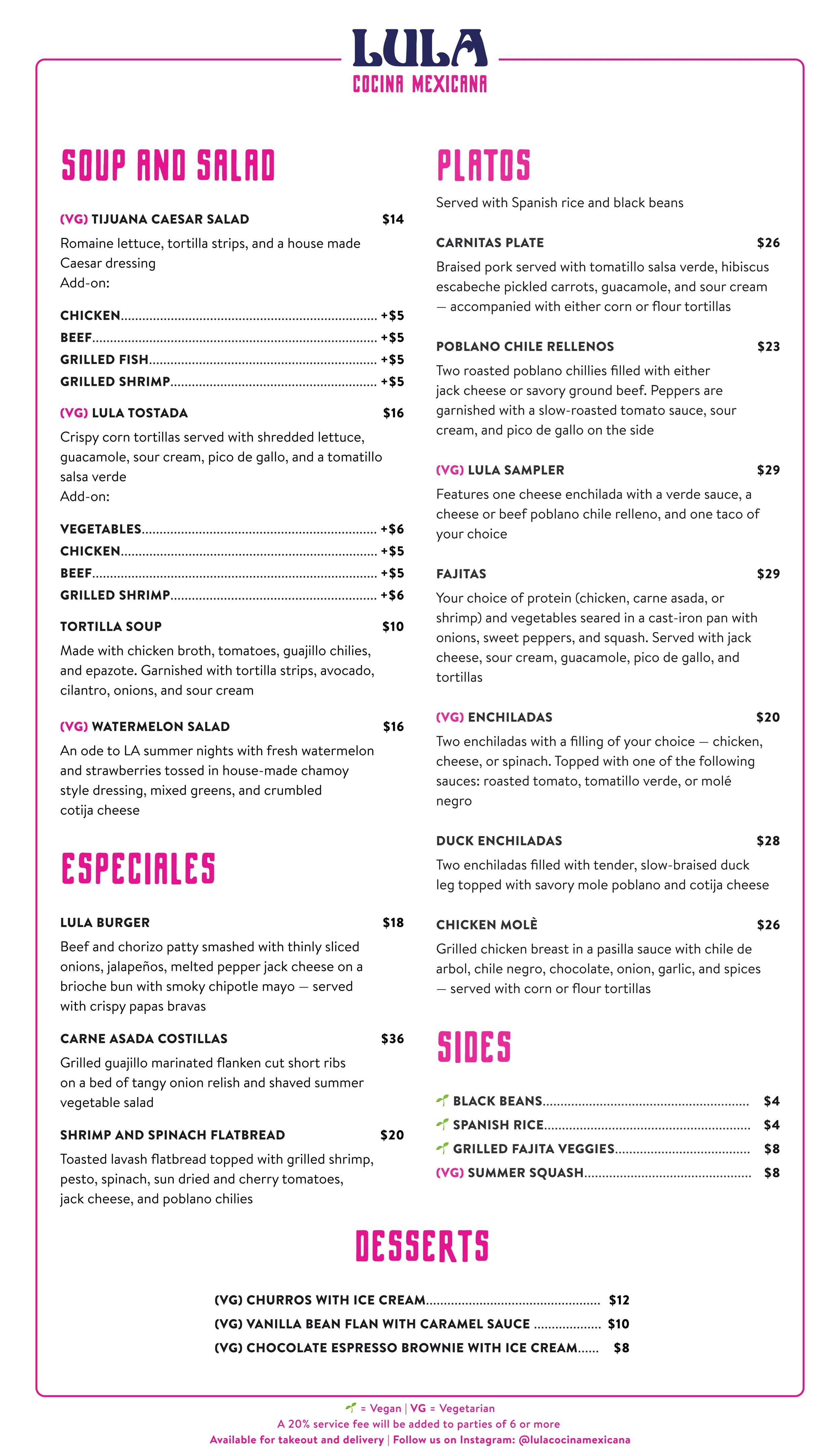 All Day Menu — Lula Cocina Mexicana