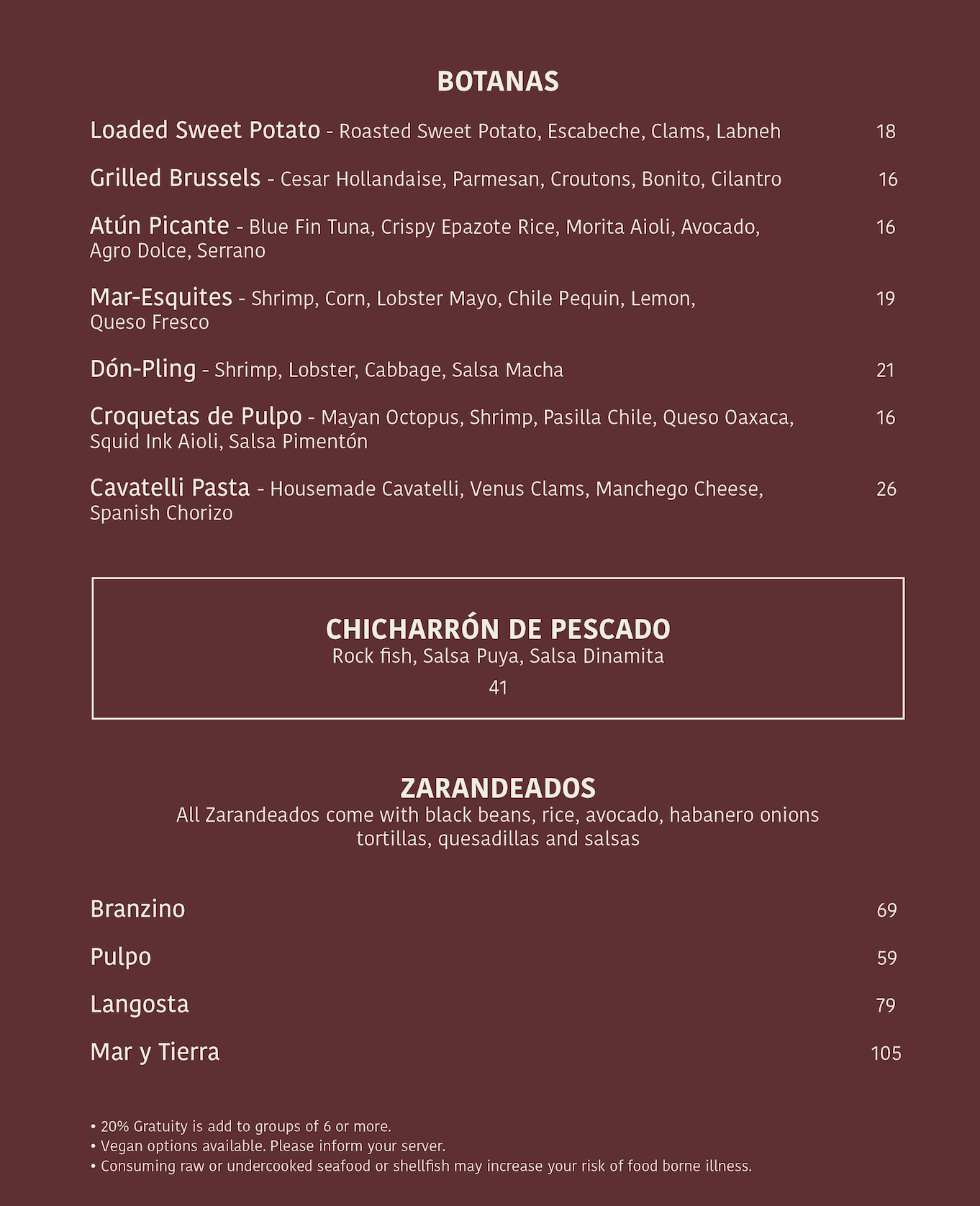 Menu Loreto