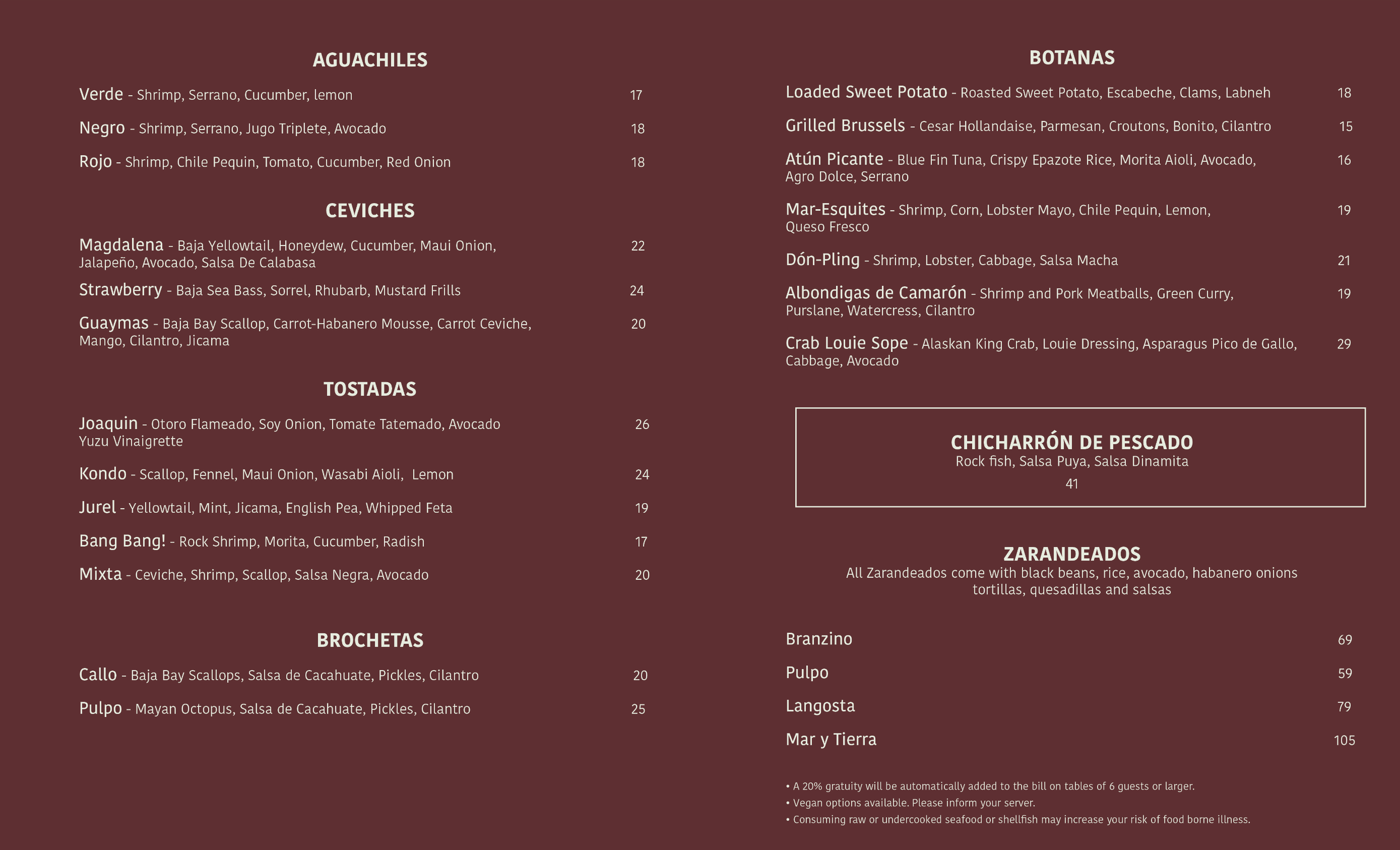 Menu Loreto