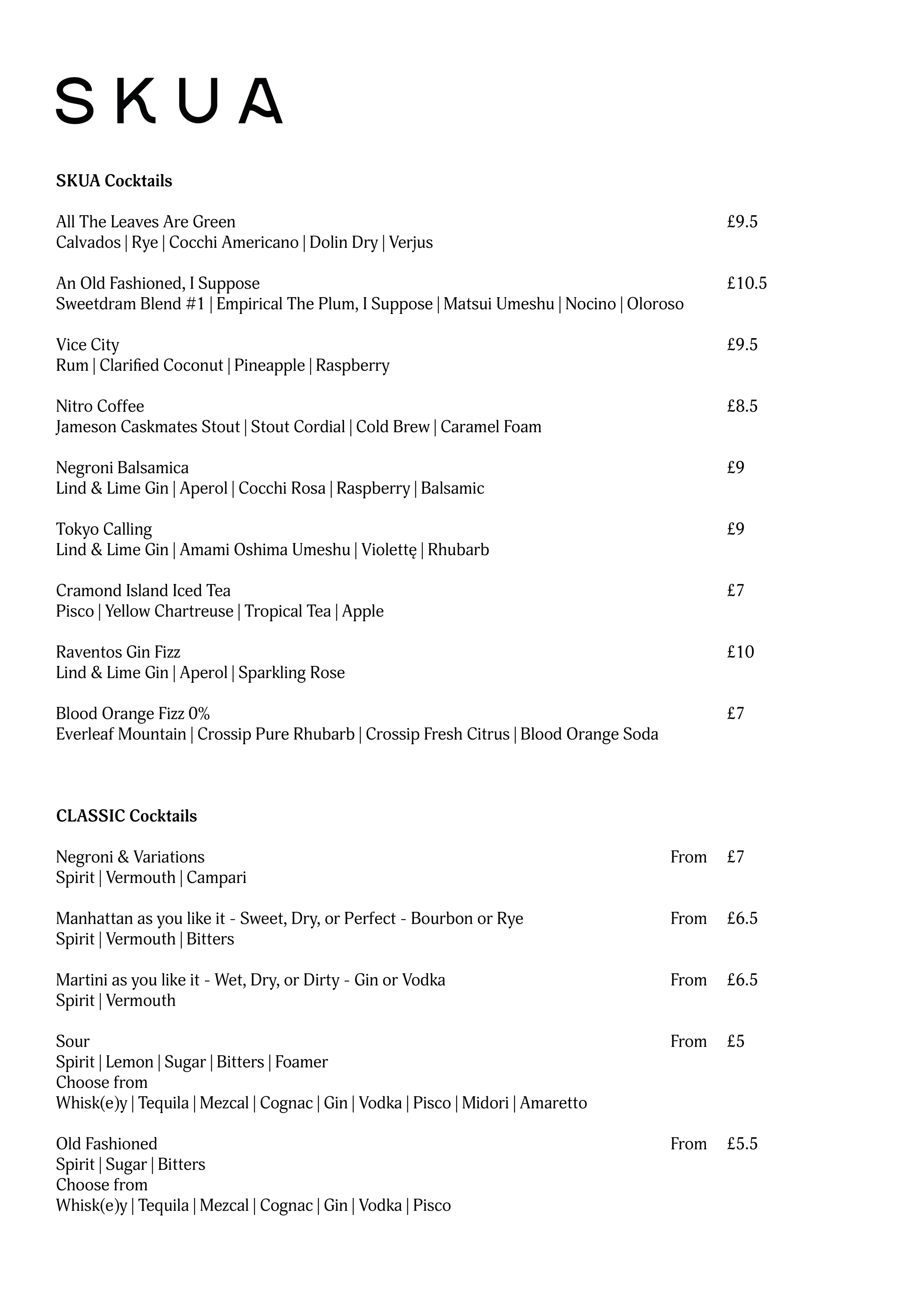 Drinks Menu — skua
