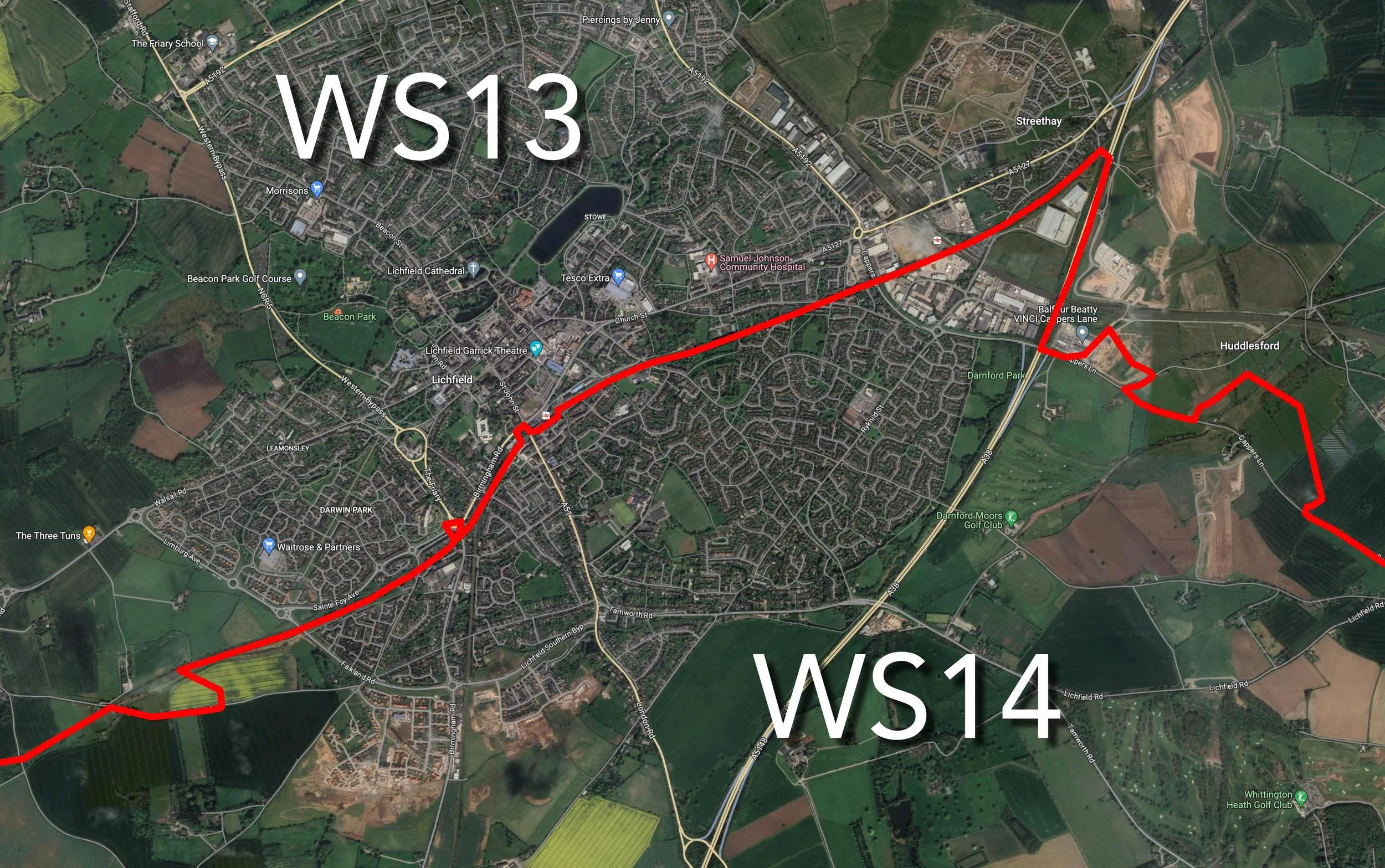 Where Exactly Is the WS13 to WS14 Postcode Boundary in Lichfield?