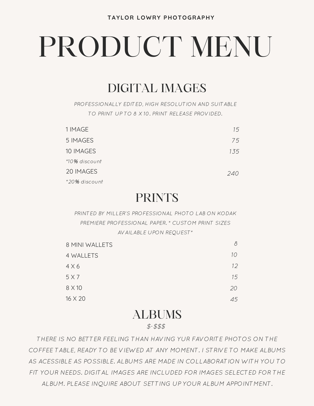 Product Menu — Taylor Lowry Photography | Denver Portrait Photographer