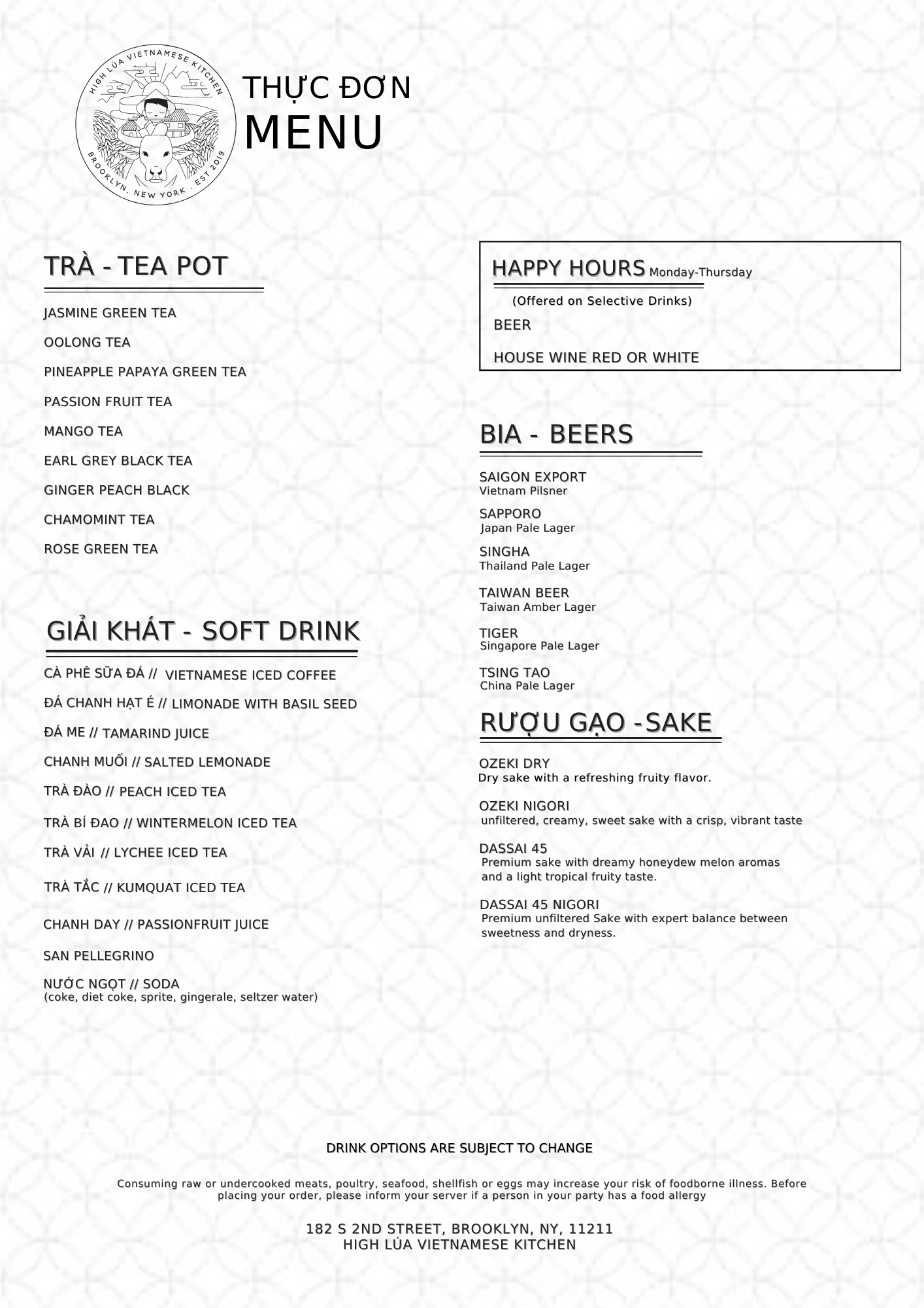 Menu — High Lua Nyc