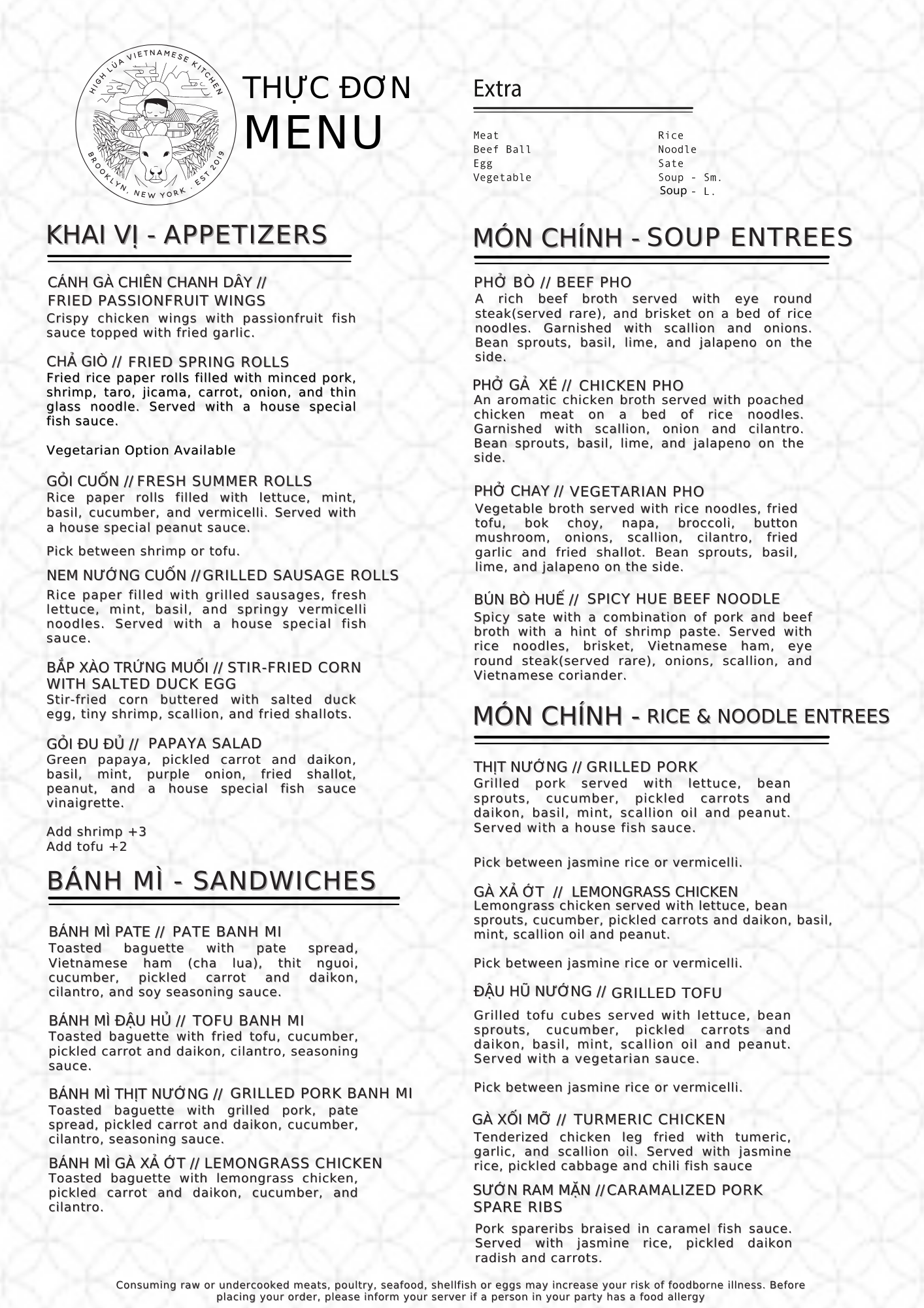 Menu — High Lua Nyc