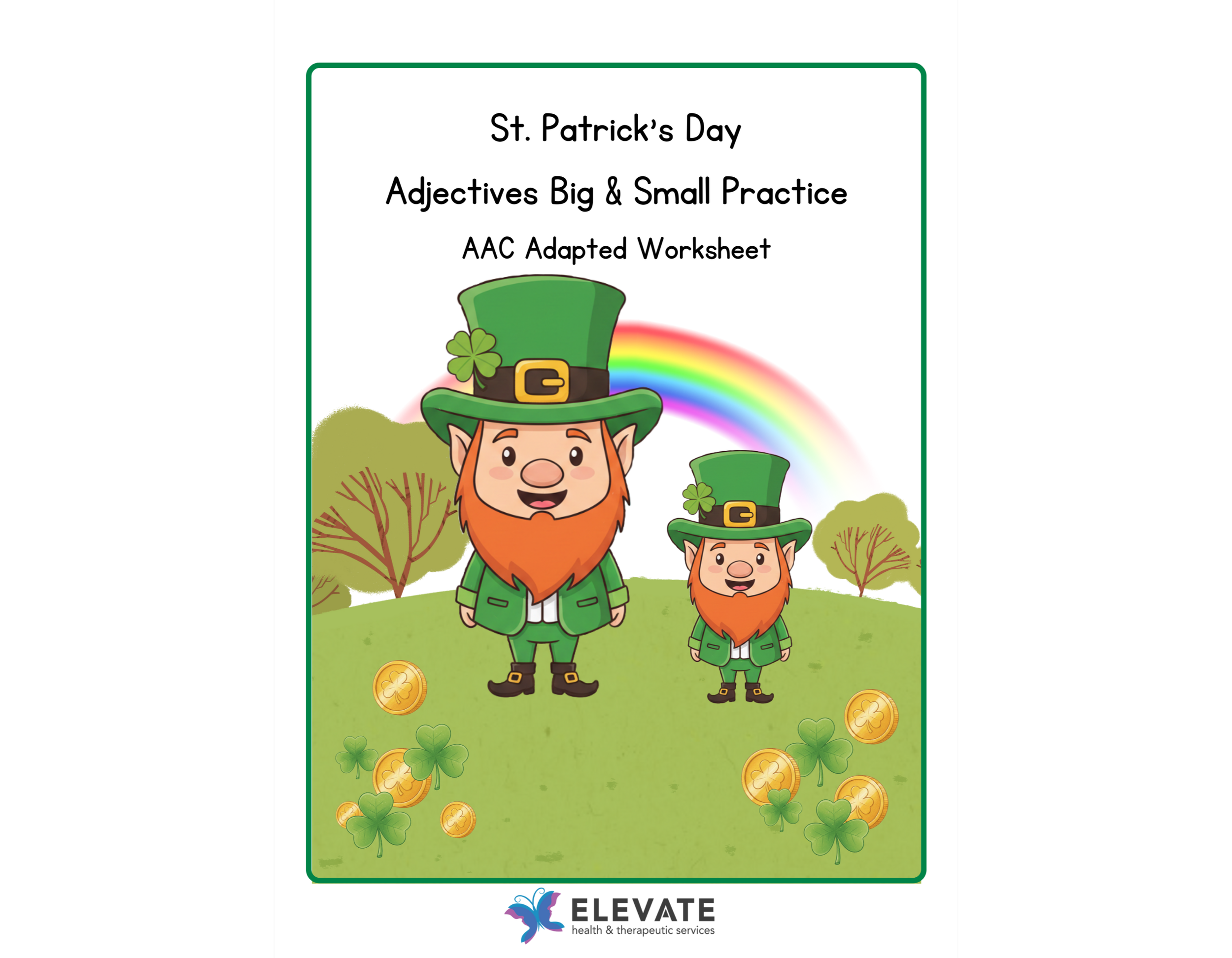 St. Patrick’s Day Big & Small Adjectives – AAC Adapted Worksheet (LAMP ...