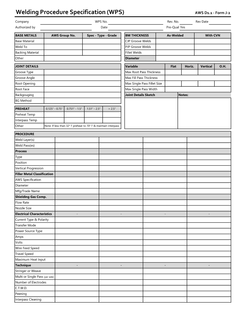 WPS AWS D1.1 Form J-2 — QUALITY INSPECTION FORMS