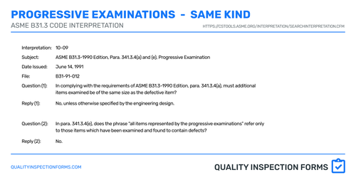 PROGRESSIVE WELD SAMPLING — QUALITY INSPECTION FORMS