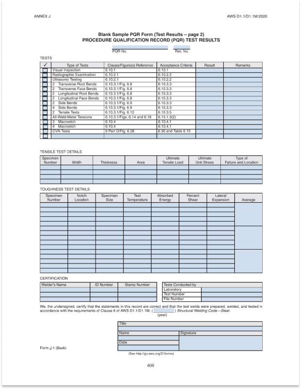 Qualifying an AWS Welding Procedure — QUALITY INSPECTION FORMS