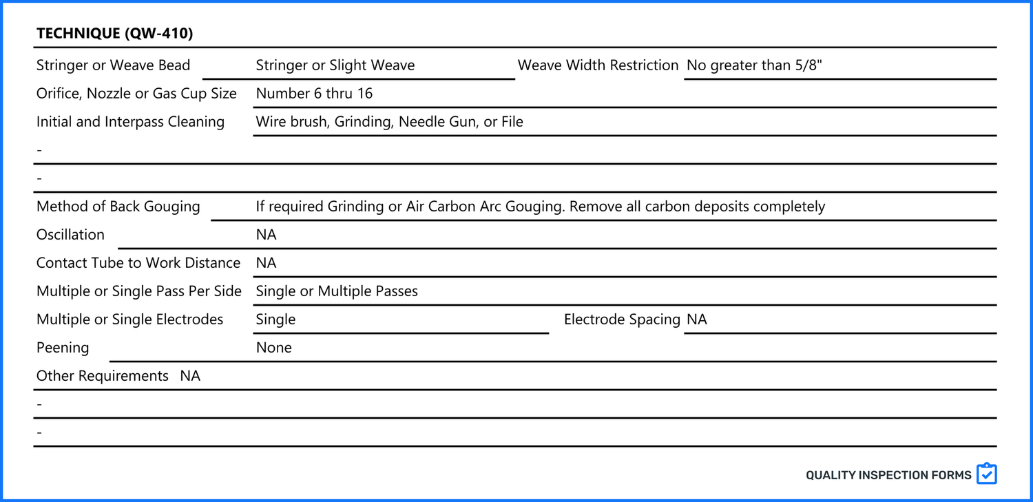 WPS QW-410 Technique — QUALITY INSPECTION FORMS