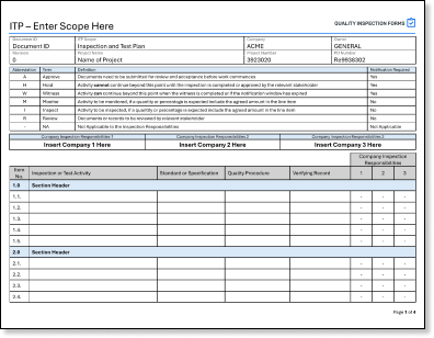 ITP Earthwork — QUALITY INSPECTION FORMS
