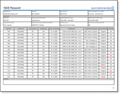 Weld Log - Piping — QUALITY INSPECTION FORMS