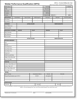 WPS Blank AWS D1.1 Form J-2 — QUALITY INSPECTION FORMS