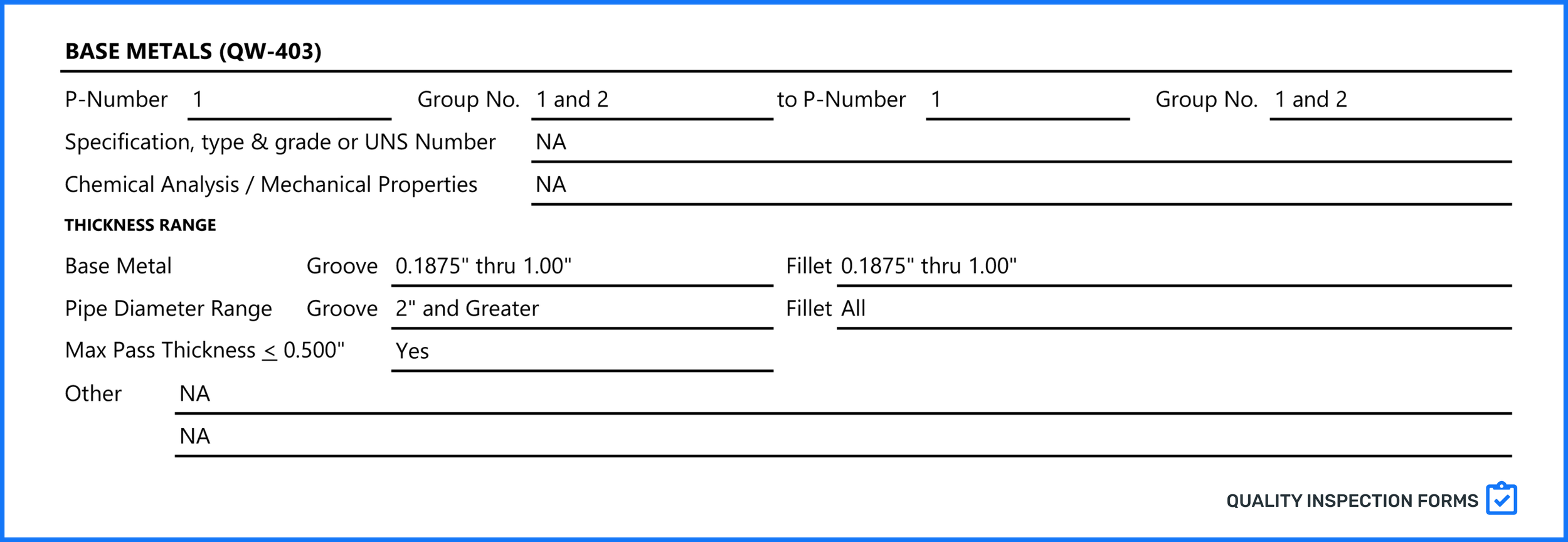 10 Sections of a Section IX WPS — QUALITY INSPECTION FORMS