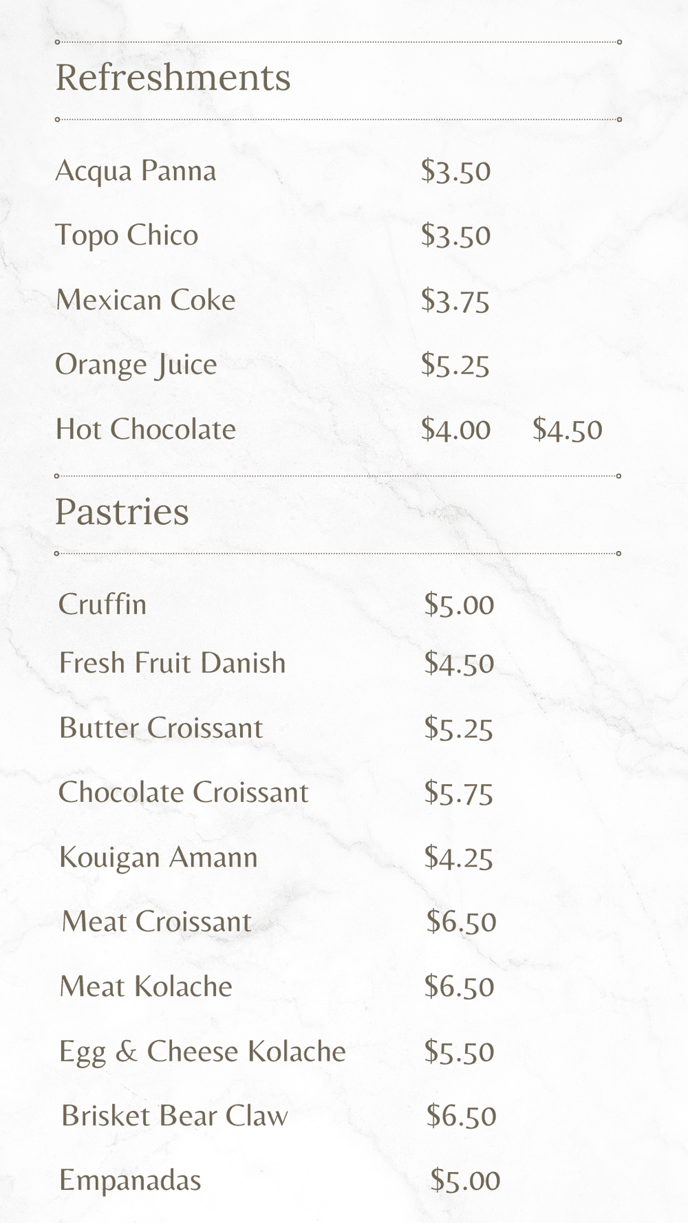 Menu — Pavon Coffee Den