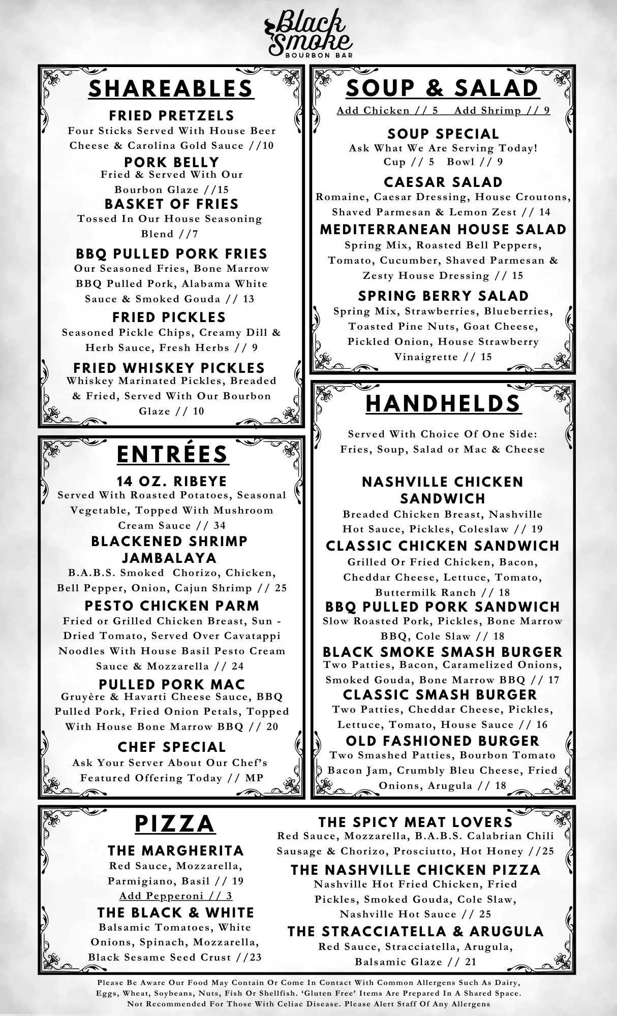 Food Menu — Black Smoke Bourbon Bar
