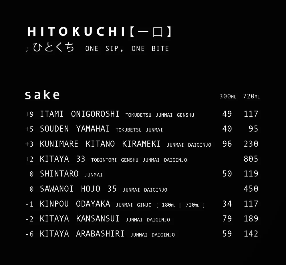 Drink Menu — Hitokuchi