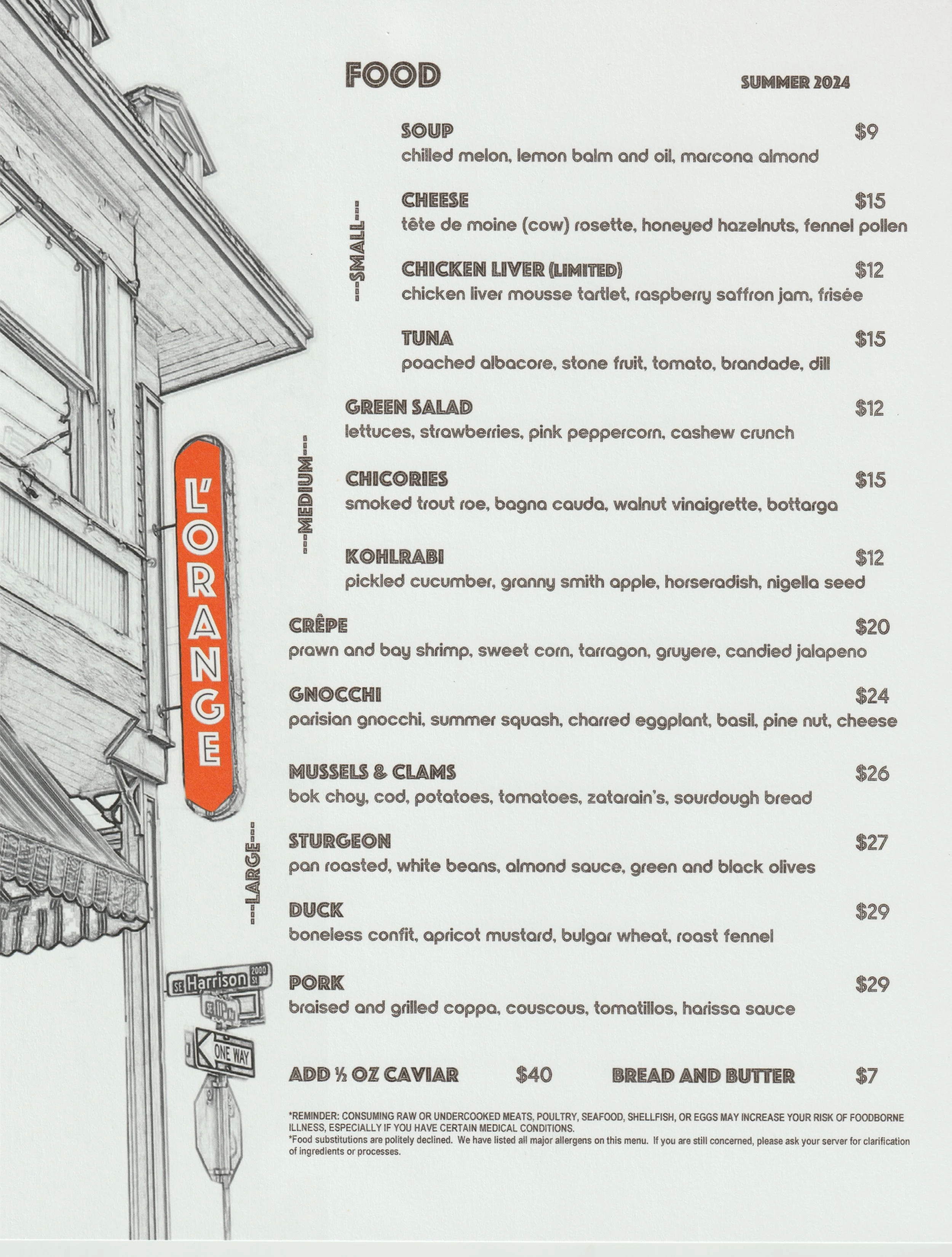 Menu — L'Orange: A Winery Restaurant