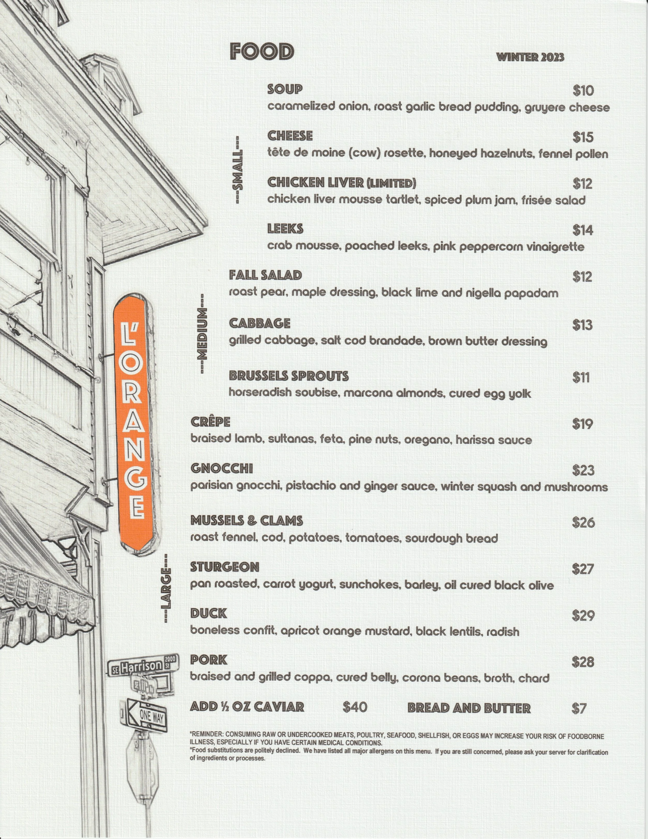 Menu — L'Orange: A Winery Restaurant