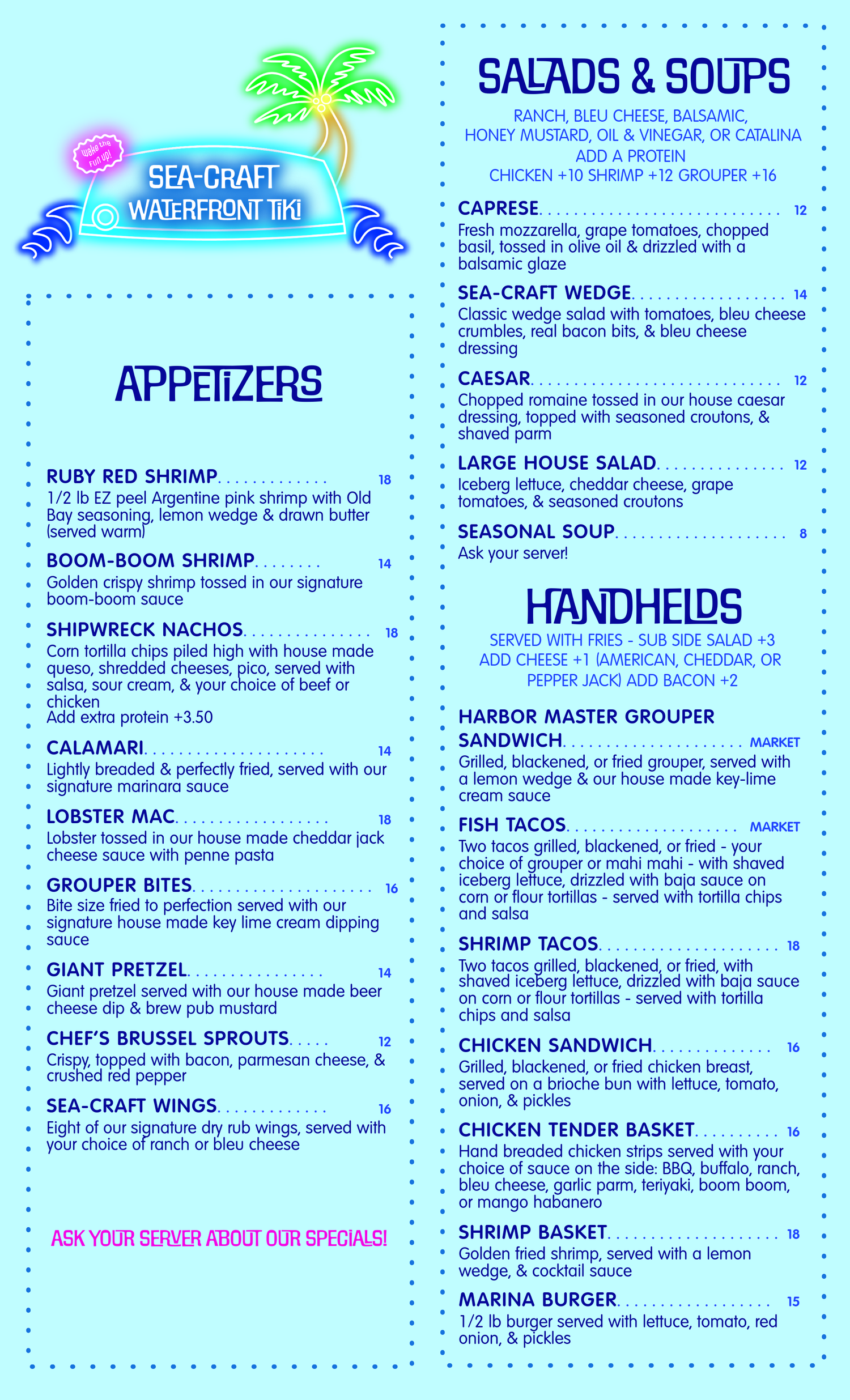 Menus — Sea-Craft Waterfront Tiki