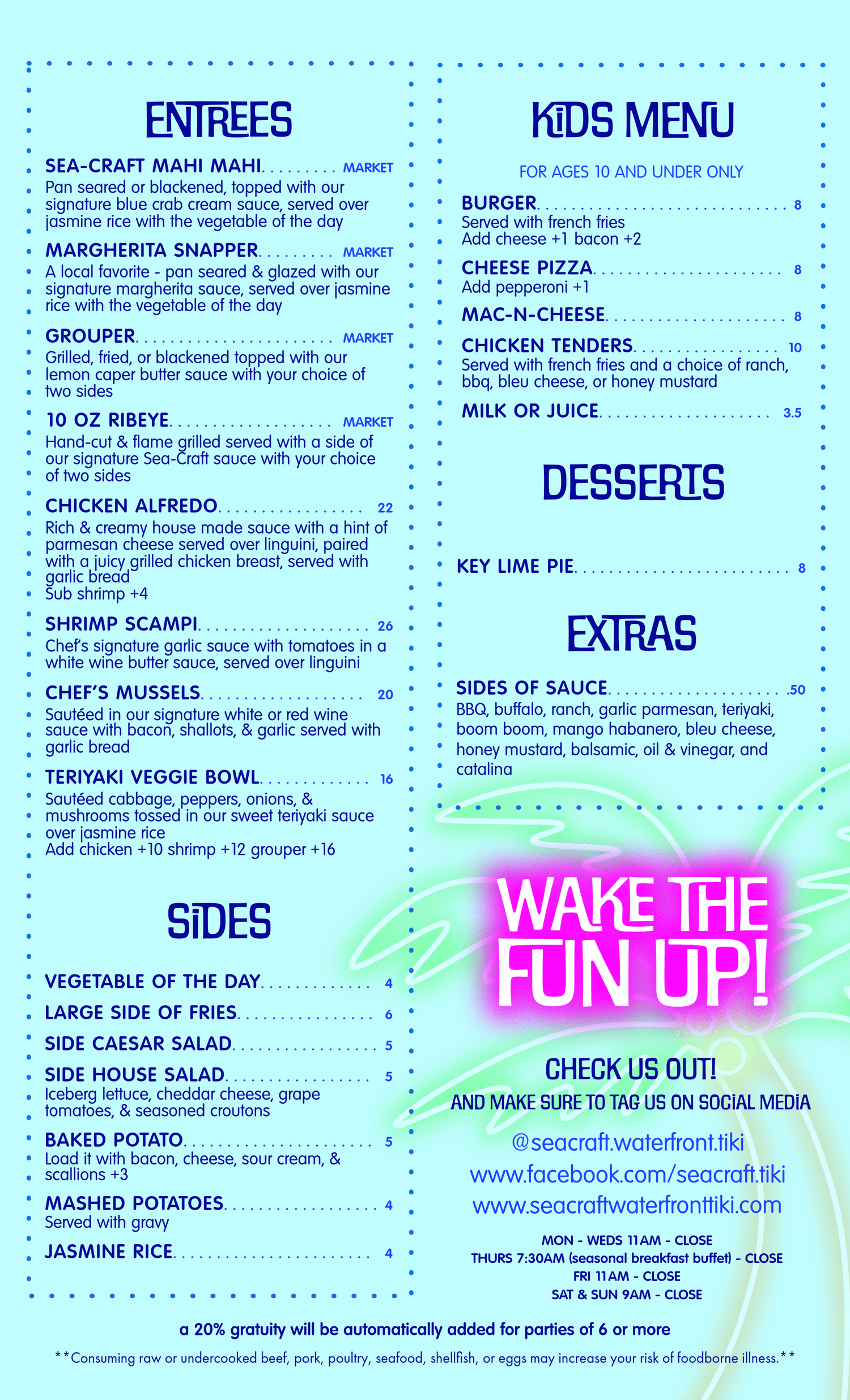 Menus — Sea-Craft Waterfront Tiki