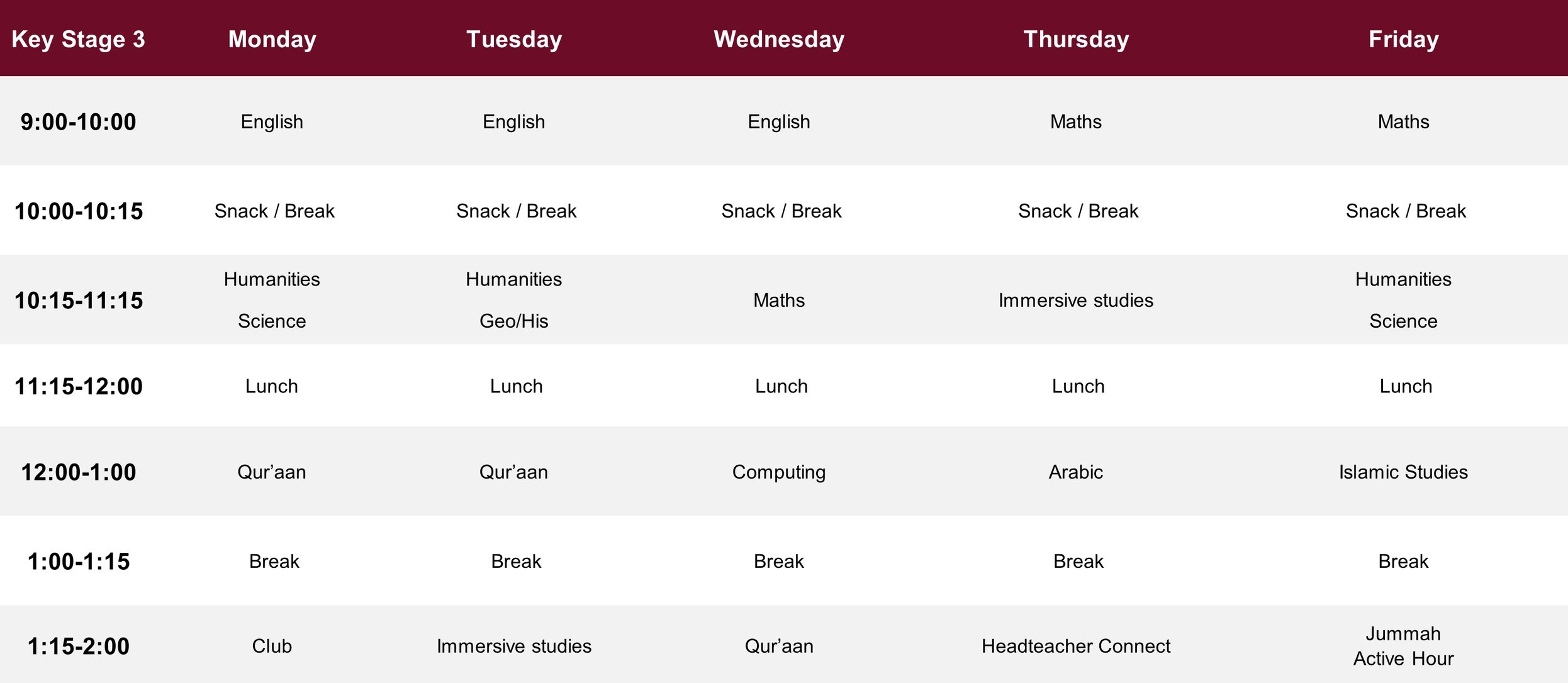 School Timetable | Read Meta School