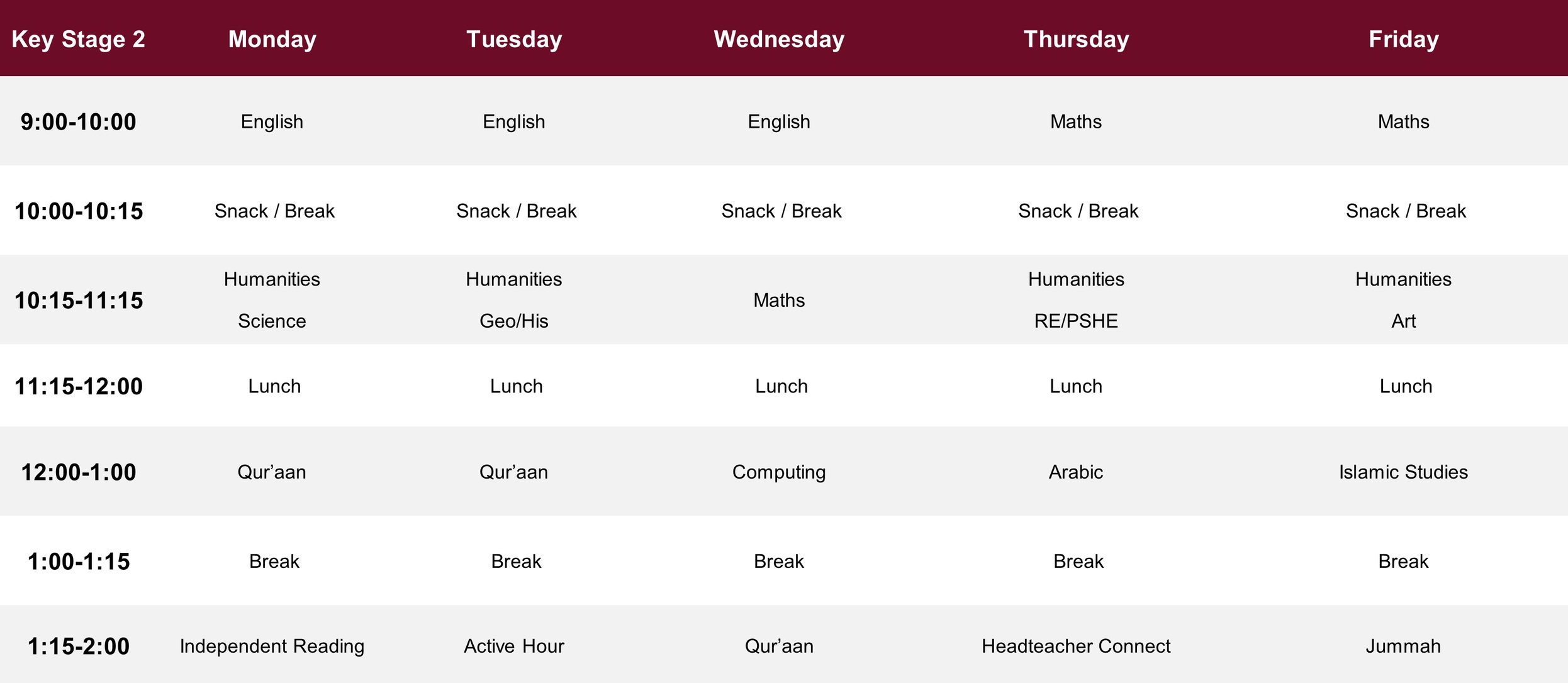 School Timetable | Read Meta School