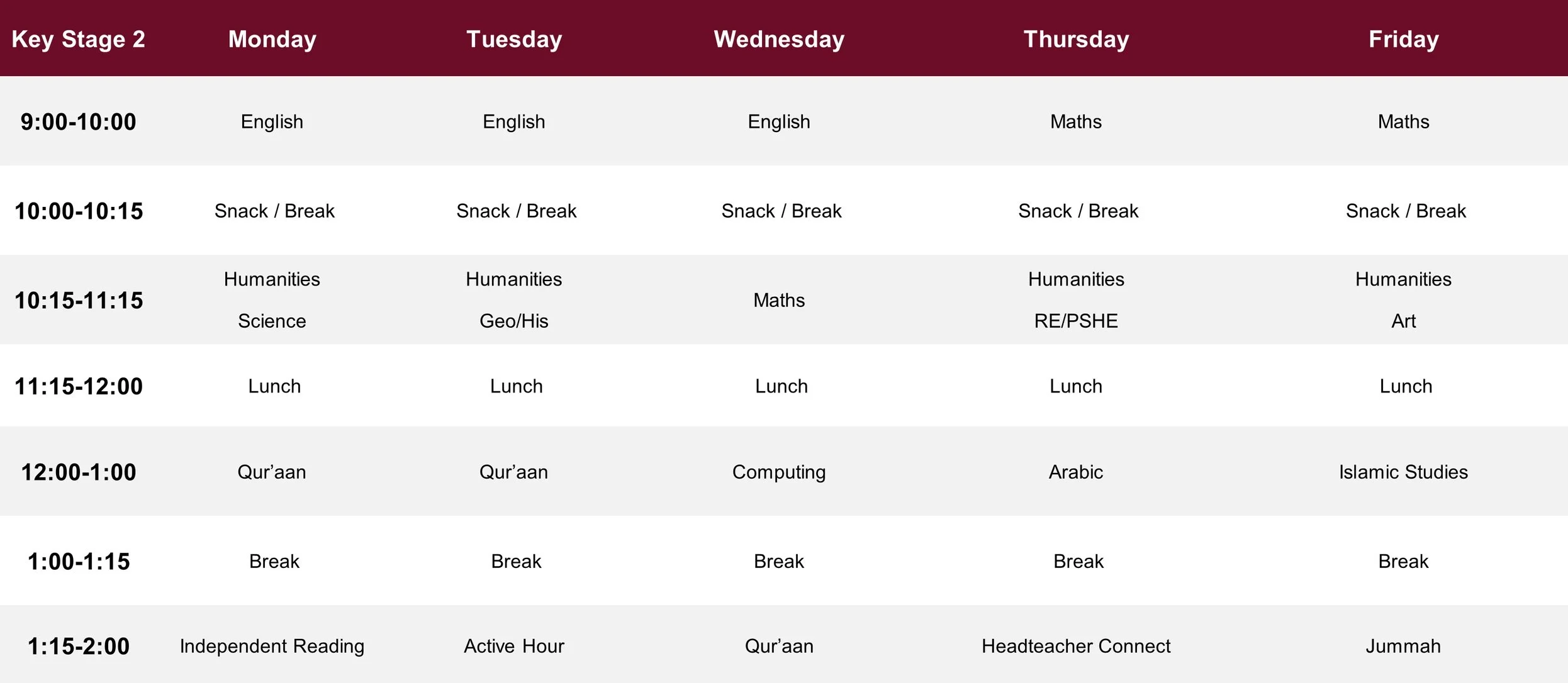School Timetable | Read Meta School
