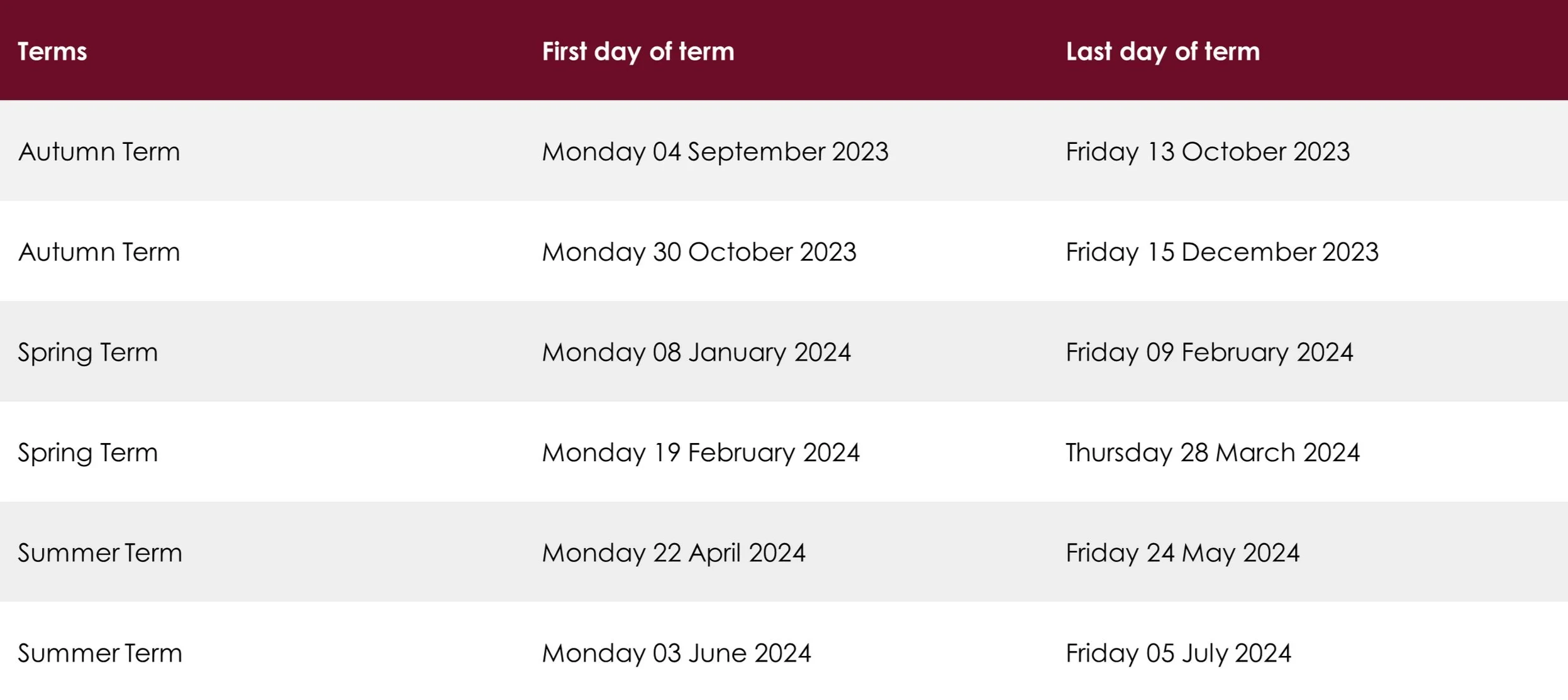 Terms Dates | Read Meta School