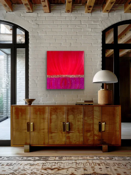 Abstract paintings with gold leaf or silver or copper leaf. Circular ...