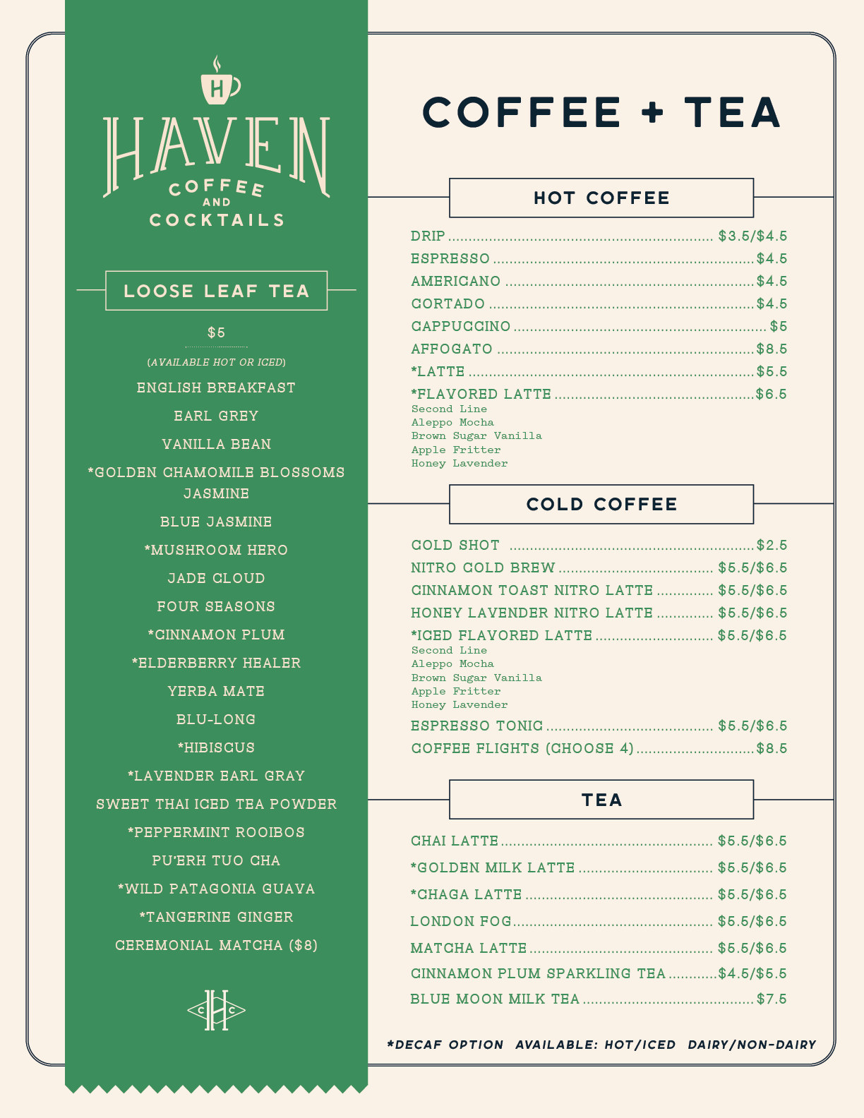 OUR MENU — Haven Coffee + Cocktails