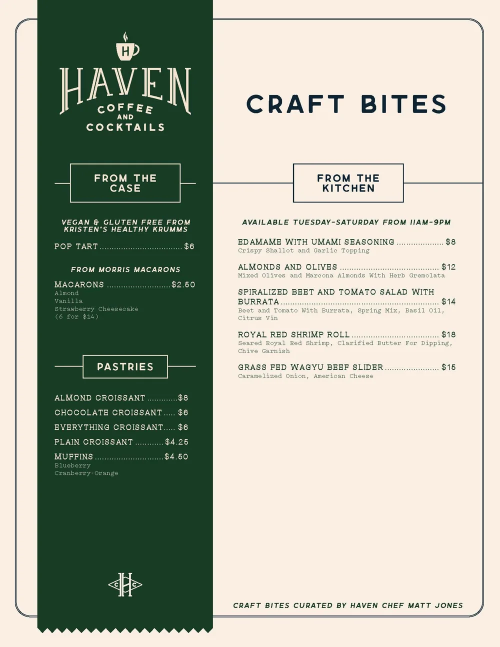 Menu — Haven Coffee + Cocktails