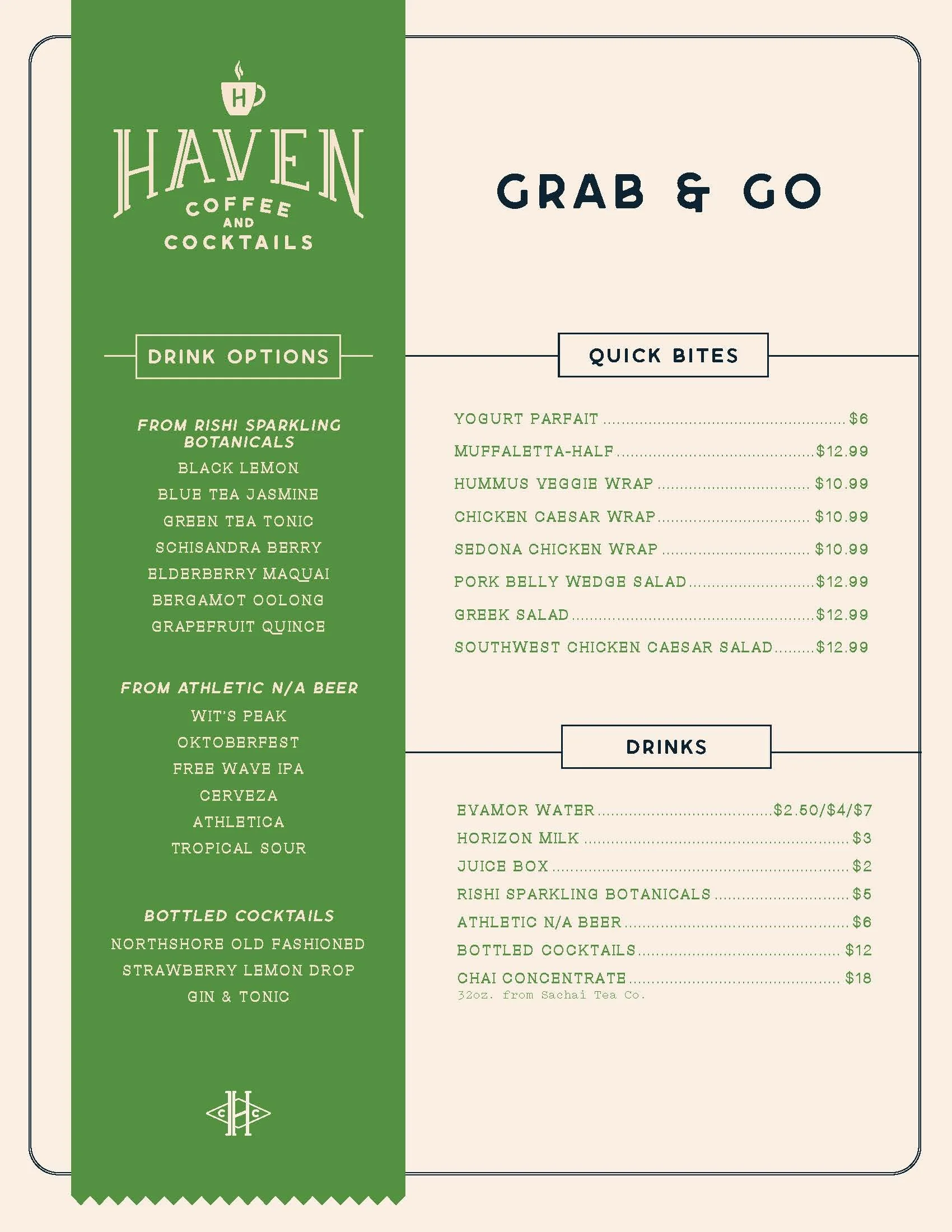 Menu — Haven Coffee + Cocktails